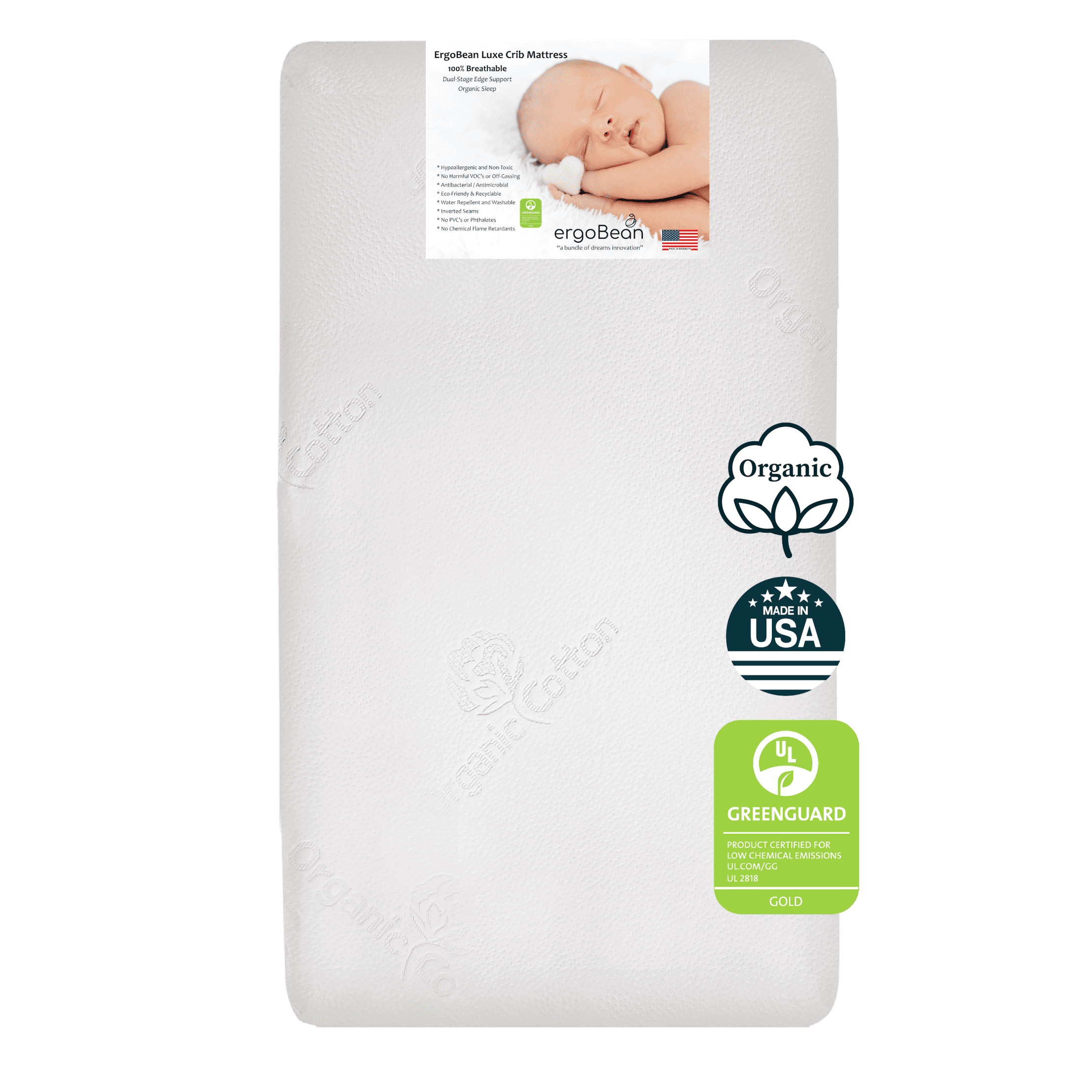 Organic ergoBean Luxe Dual-Stage Breathable 6” Crib Mattress With Edge ...