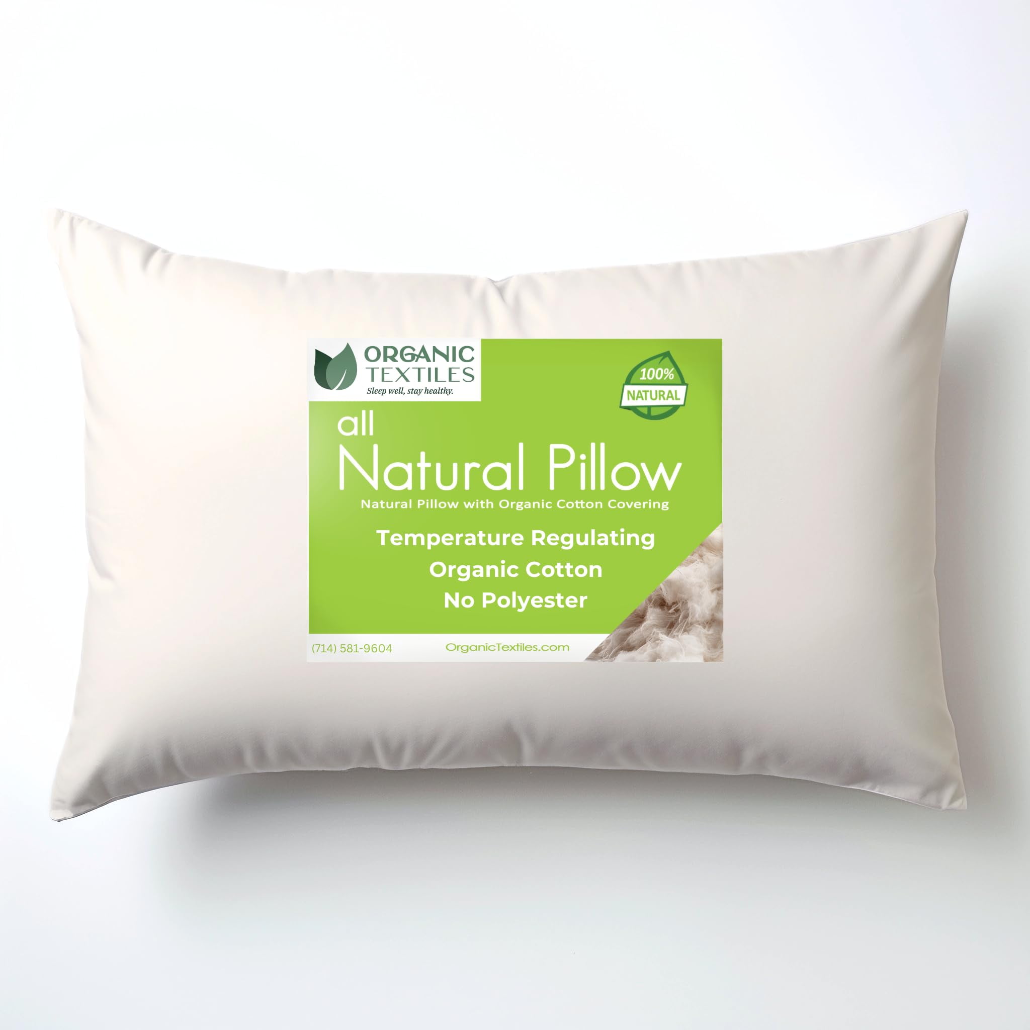 OrganicTextiles 100% Organic Cotton Pillow with Organic Cover (Queen ...