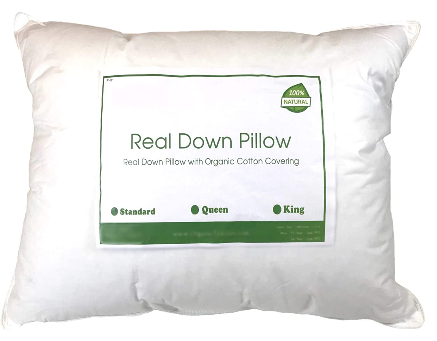 OrganicTextiles Down Pillow, Queen Size, Heavy Filling, with Organic ...