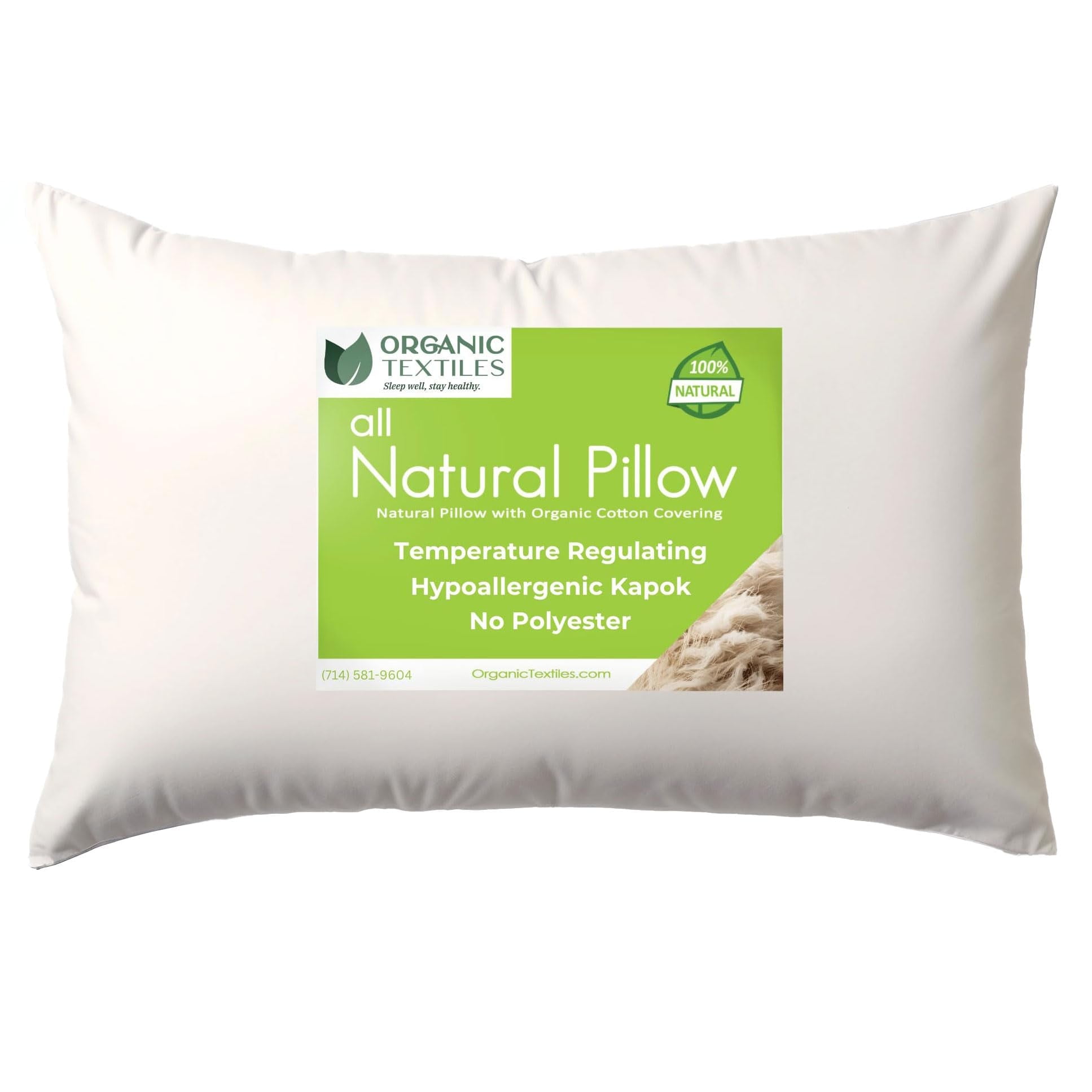 OrganicTextiles Natural Kapok Pillow with Cotton Cover, (Standard Size), GOTS Certified ...