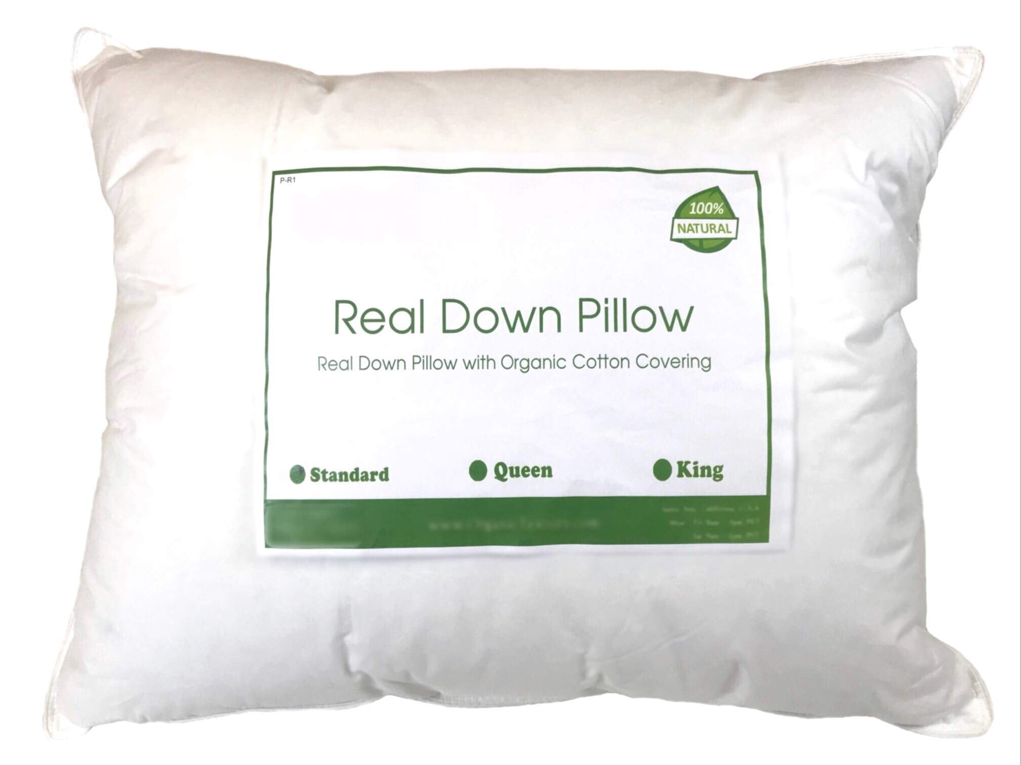 OrganicTextiles Real Down Pillow with Organic Cotton Cover (King Size ...