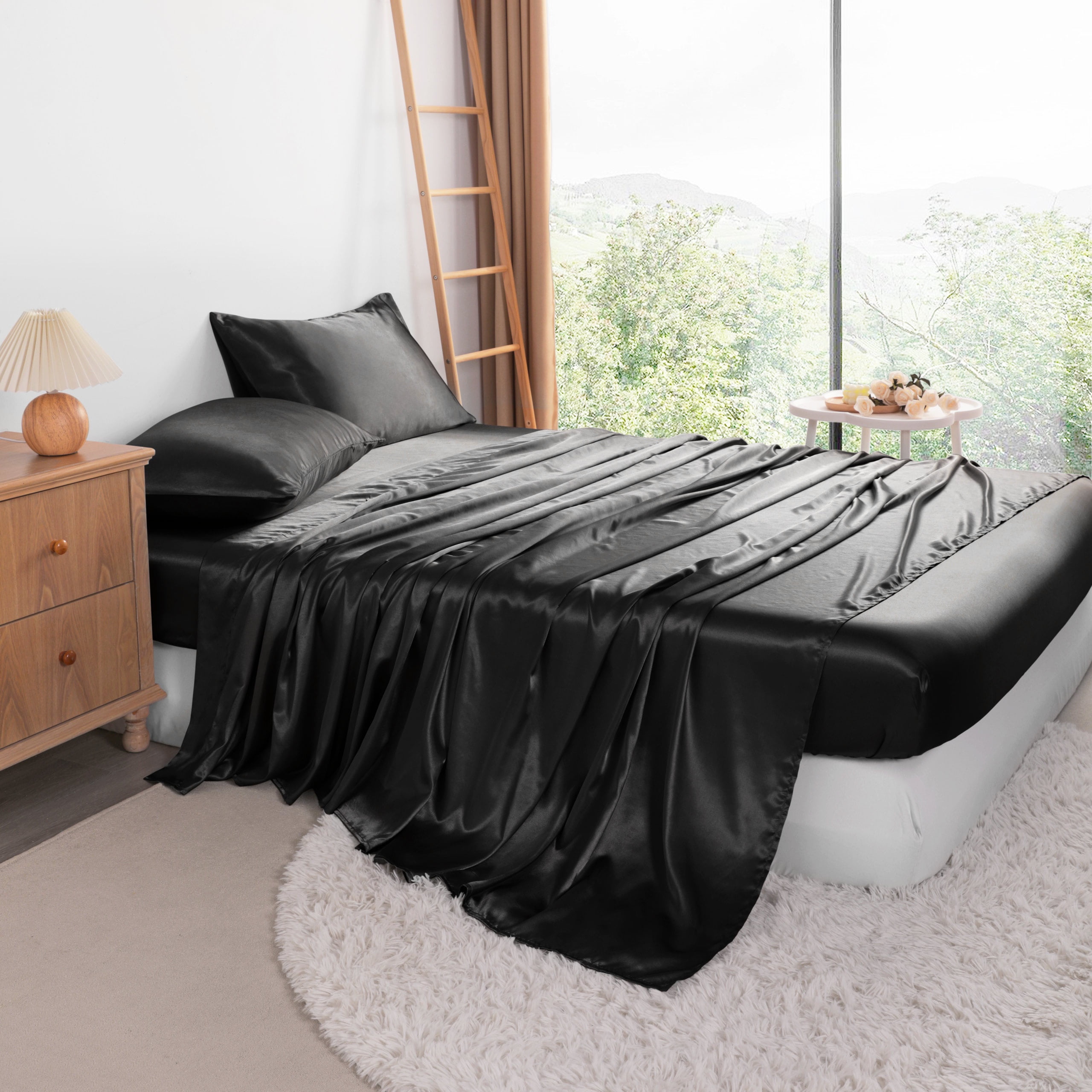 Organictune Ultra Soft and Breathable Satin Bed Sheet Set, Luxury Silky ...