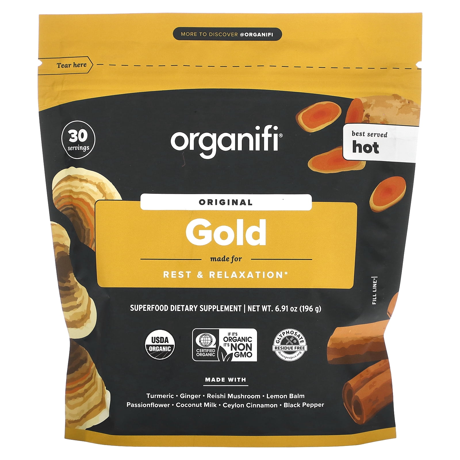 Organifi - Gold Turmeric & Reishi Infused Gently Dried Superfood Powder ...