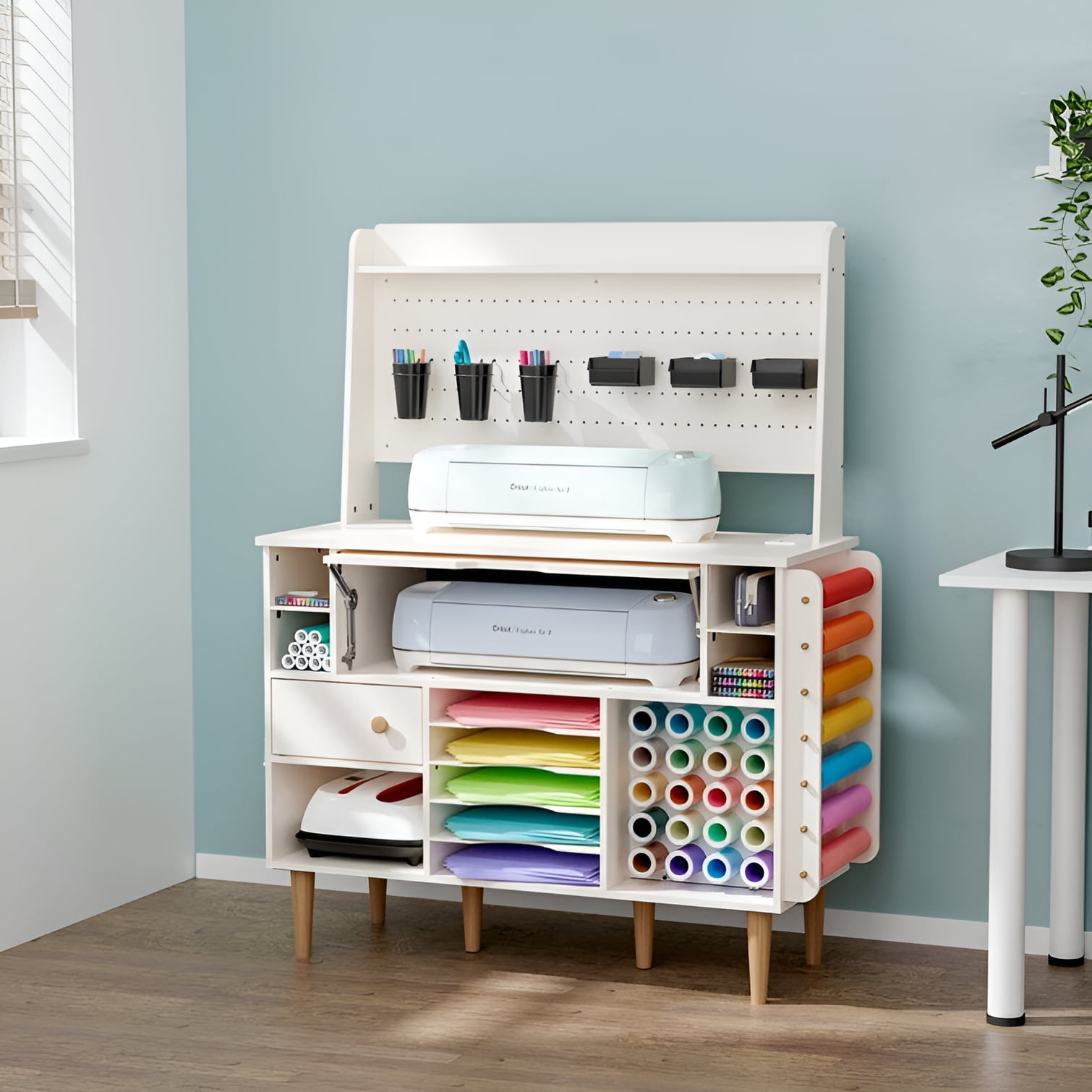 Cricut Compatible Craft Cabinet, Large Furniture with Charging Station ...