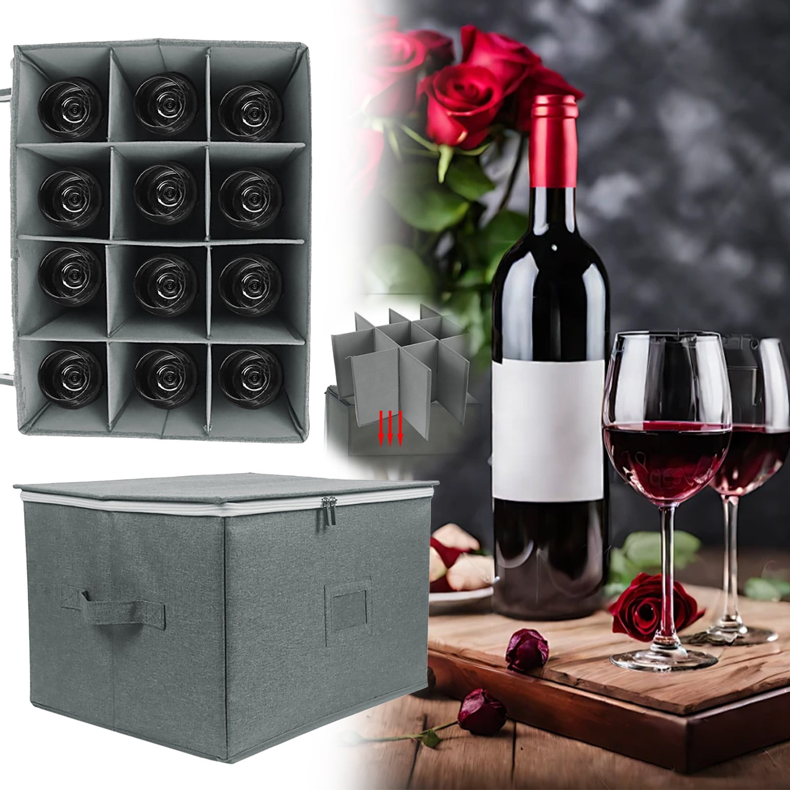 Organization And Storage, Tyeign Wine Glass Storage Box with Dividers ...