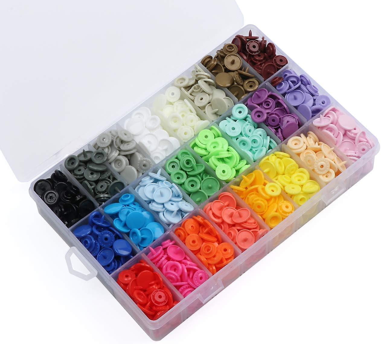 Organized Snap Button Set: 400 T5 (12mm) Plastic Buttons in 24 Colors ...