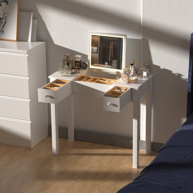 Organizedlife Makeup Vanity Desk with 2 Drawers, Vanity Table with ...