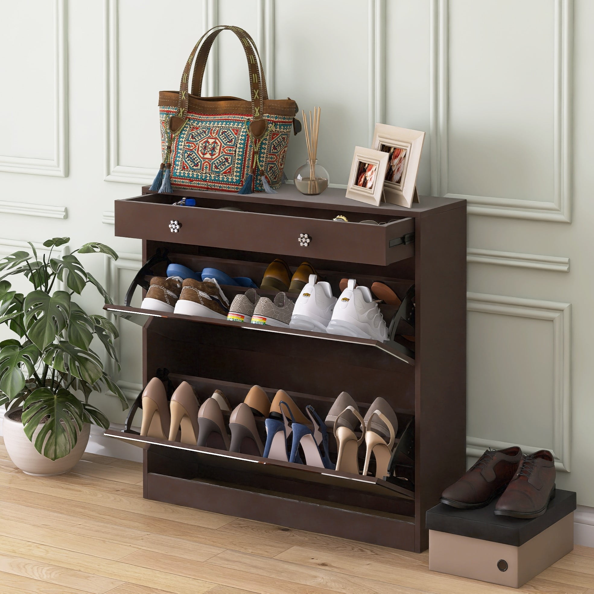 Organizedlife Mirror Shoe Storage Cabinet, Freestanding Shoe Organizer ...