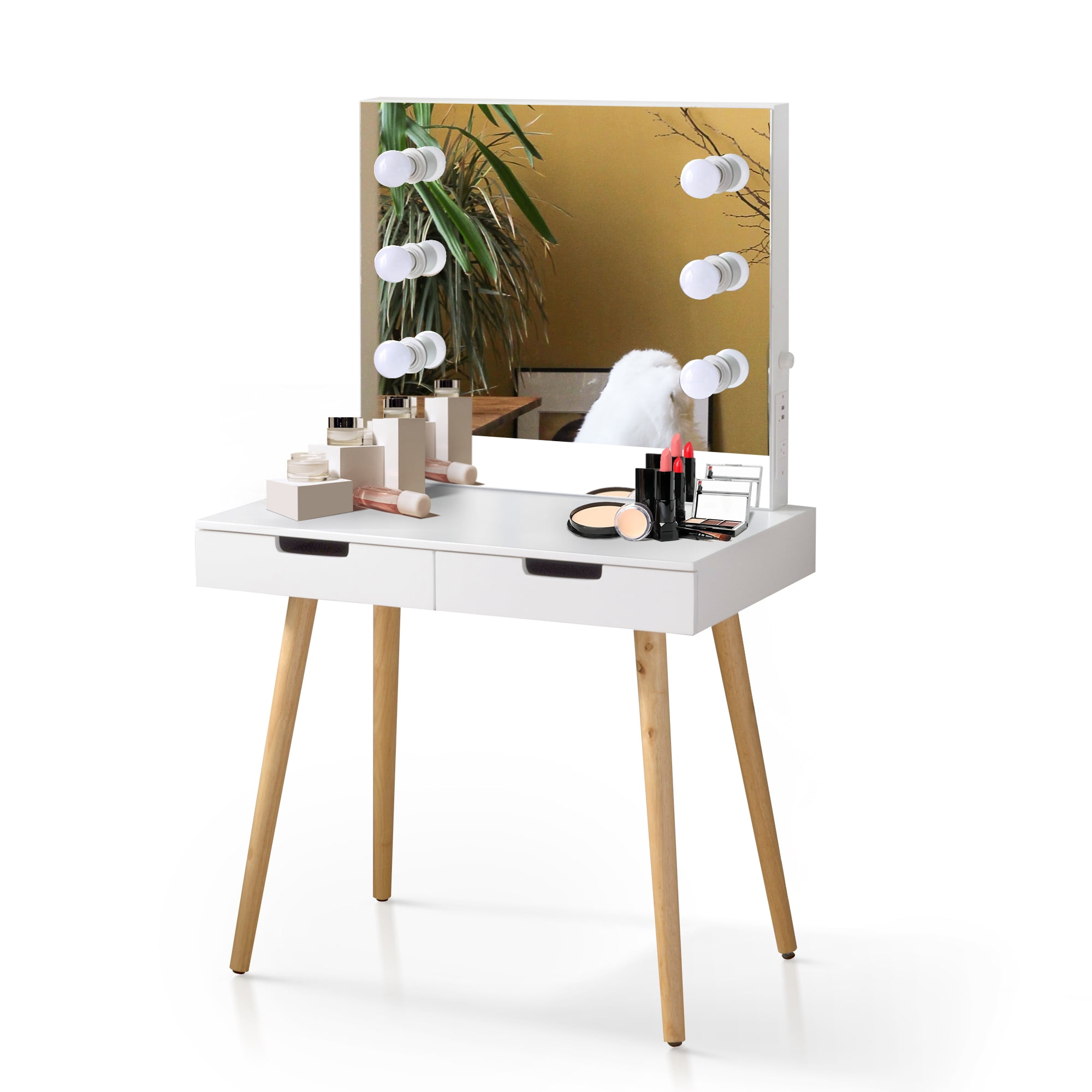 Organizedlife Modern Vanity Desk with LED Light, USB Charging, Large ...