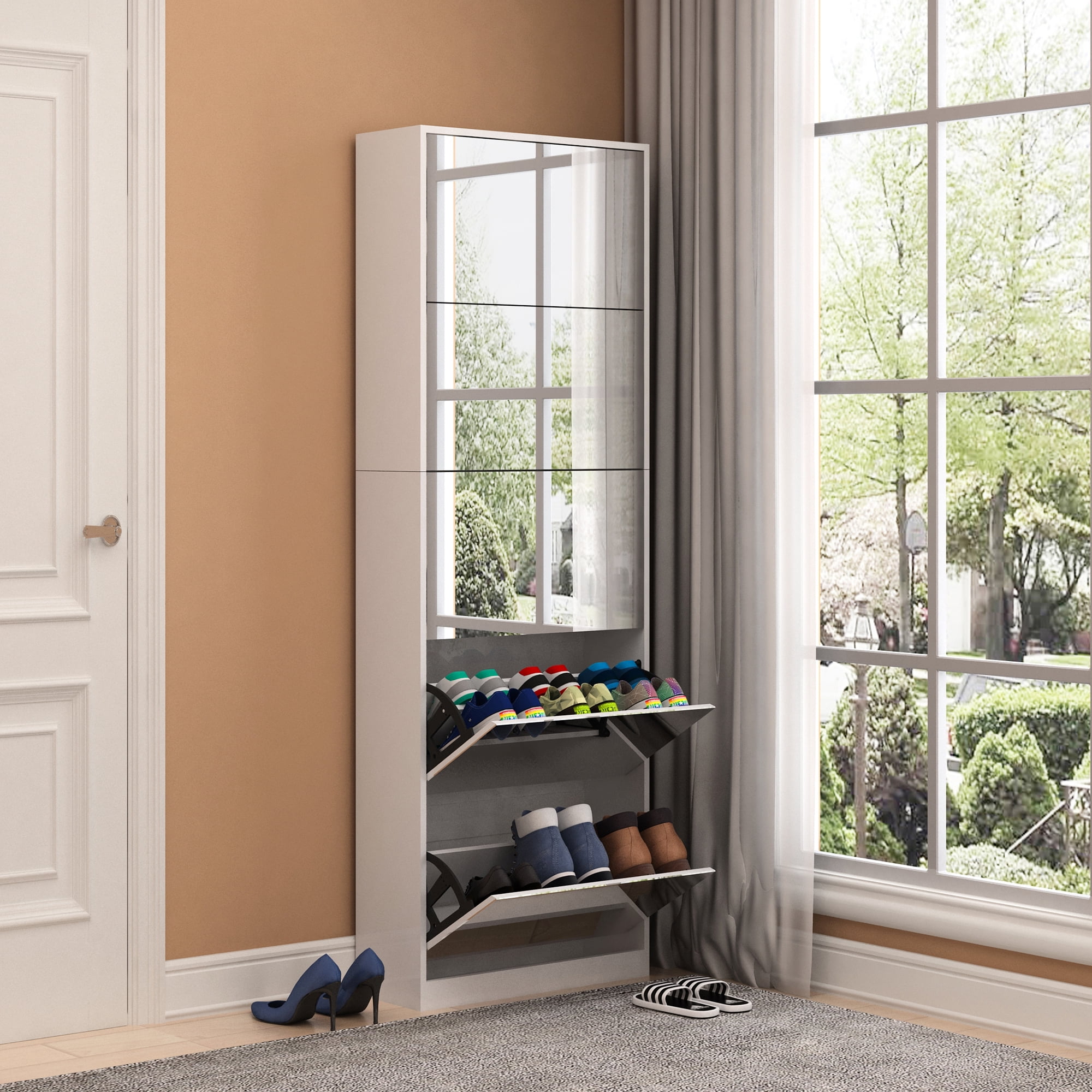 Organizedlife Modern Shoe Storage Cabinet 5 Flip Full Length Mirror ...