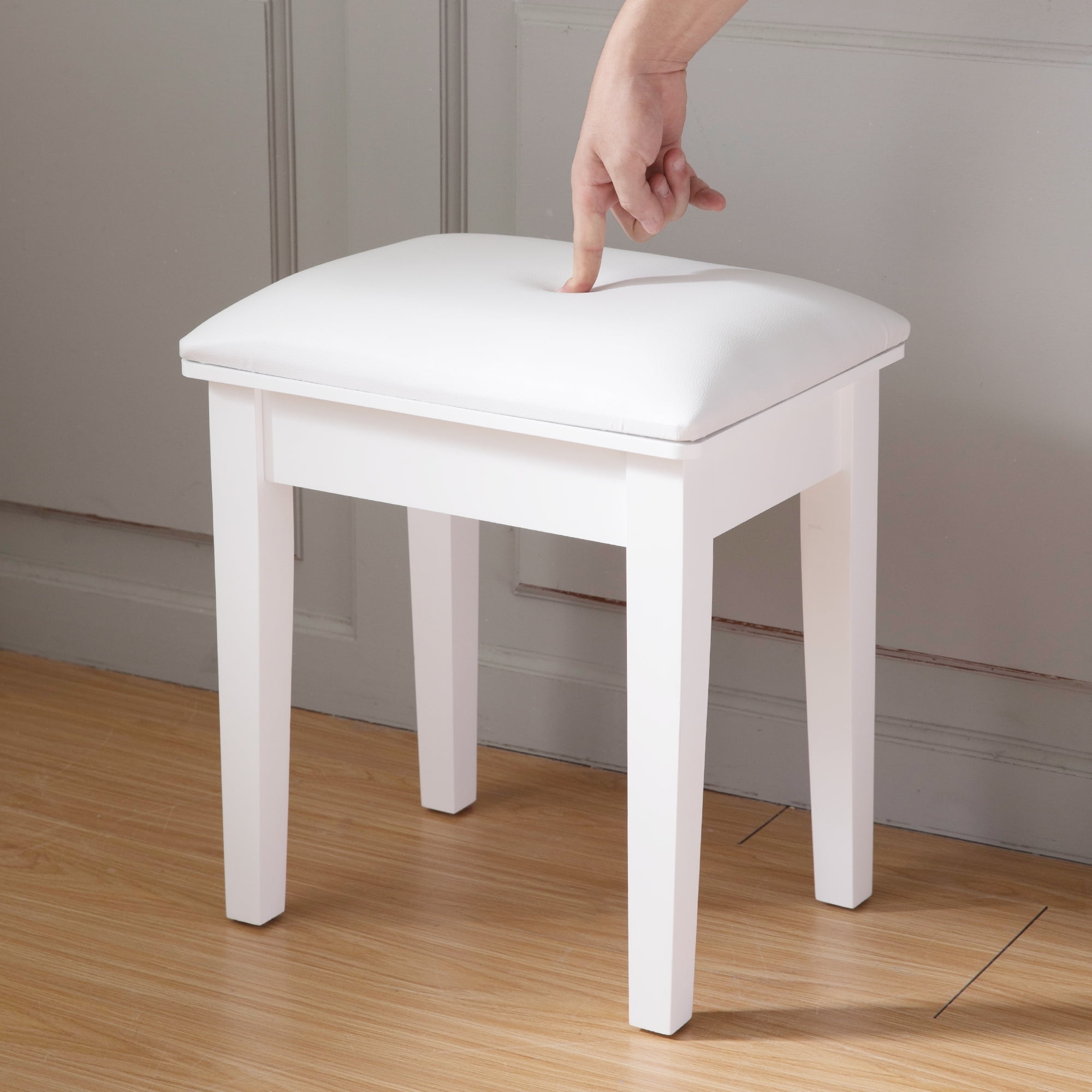 Organizedlife Wooden Vanity Stool: Seat Chair with Solid Legs, Desk ...