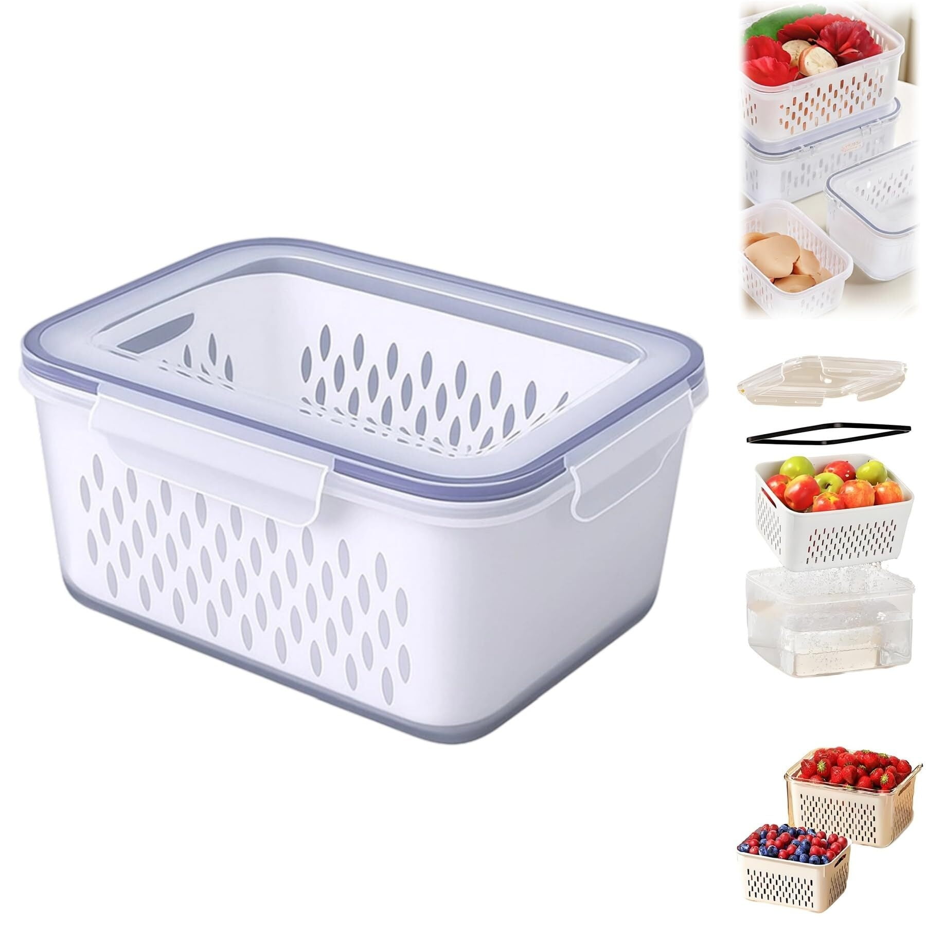 Organizeh Food Storage Box with Drain Basket,Household Transparent ...