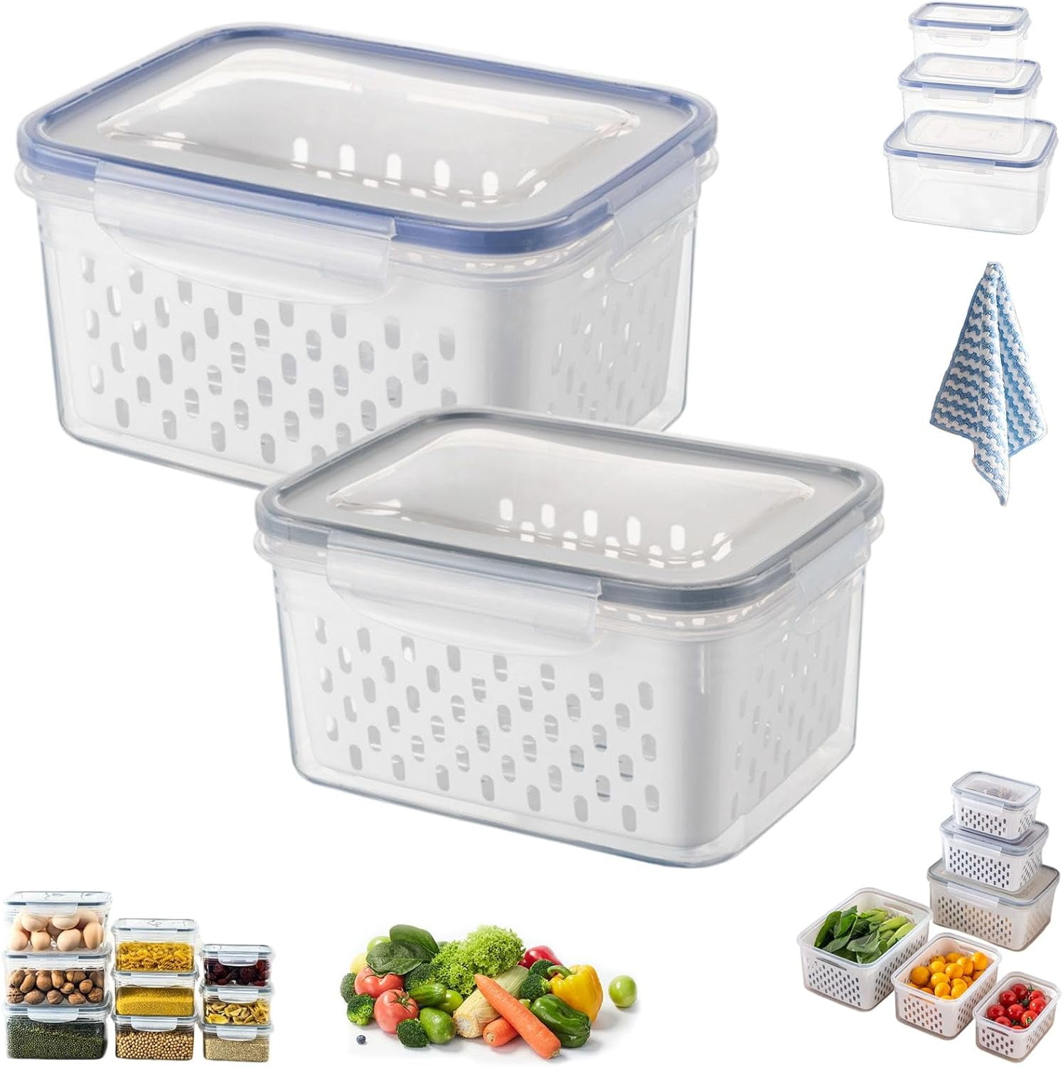 Organizeh Household Transparent Plastic Food Storage Box-Including ...