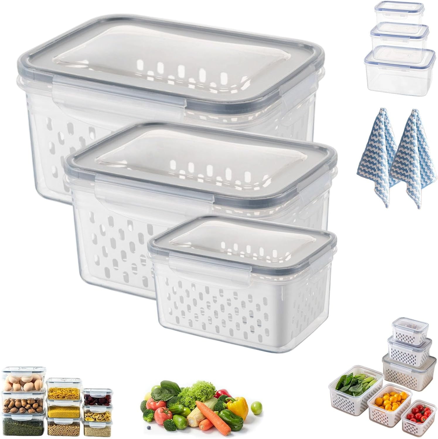 Organizeh Household Transparent Plastic Food Storage Box-Including ...