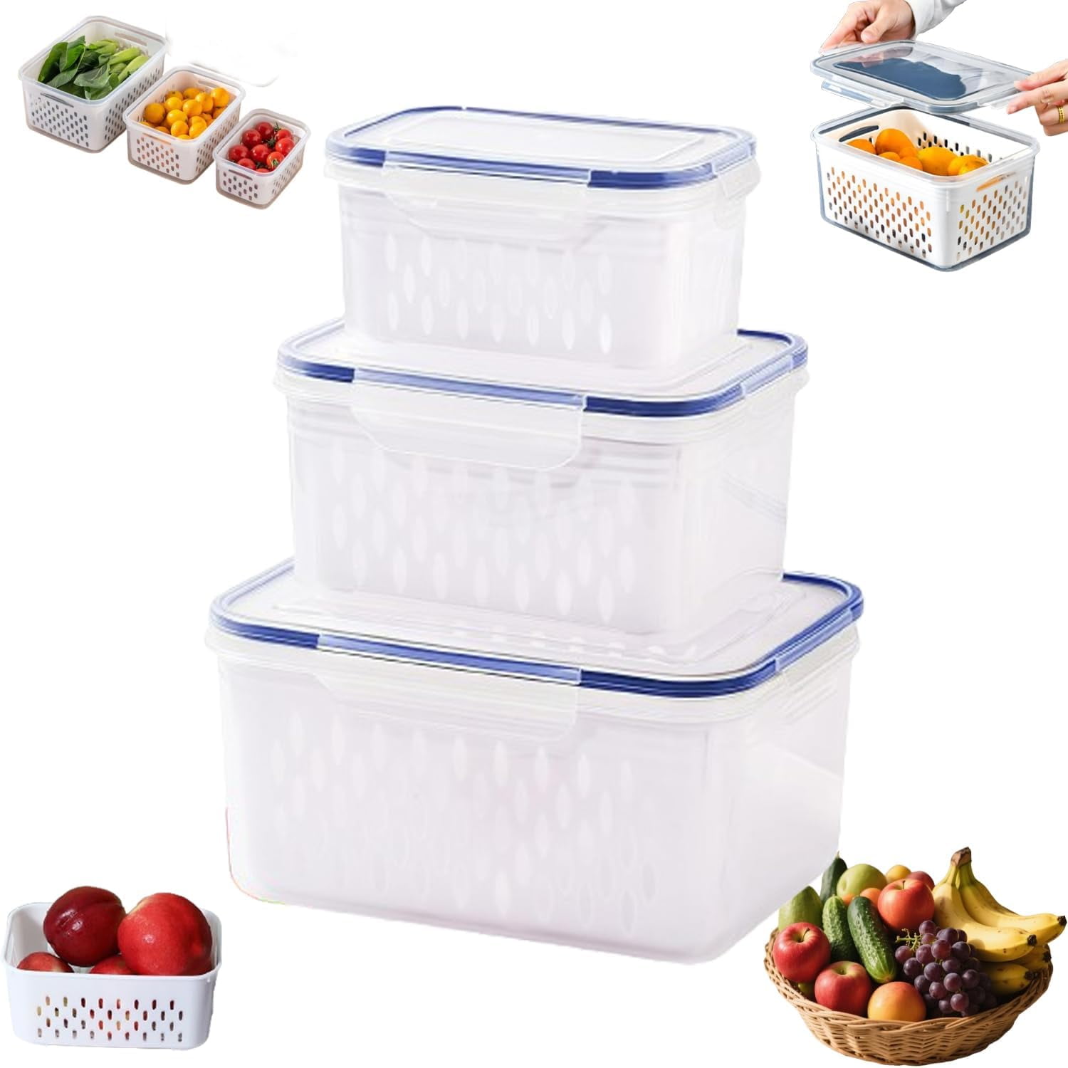 Organizeh Household Transparent Plastic Food Storage Box-Including ...