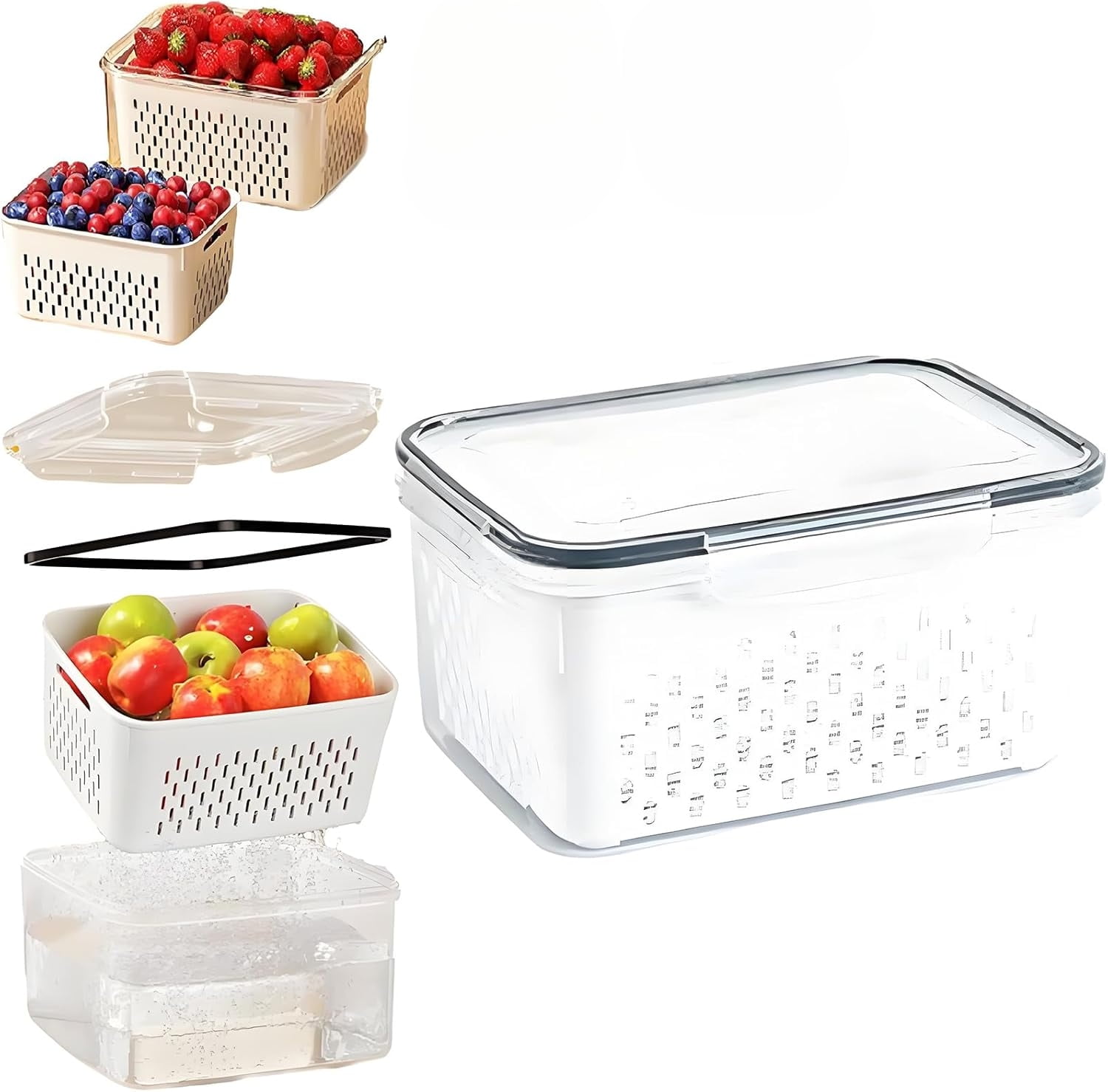 Organizeh Household Transparent Plastic Food Storage Box-Including Drain Basket, Watermelon ...