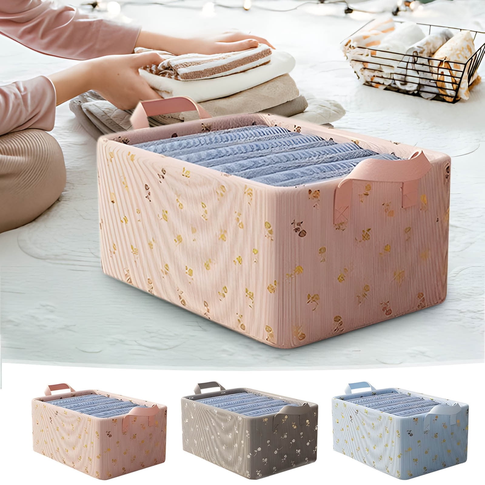 Organizer Box, Storage Containers for Organizing, Clothes Storage Box Fabric Handle Bronzing ...