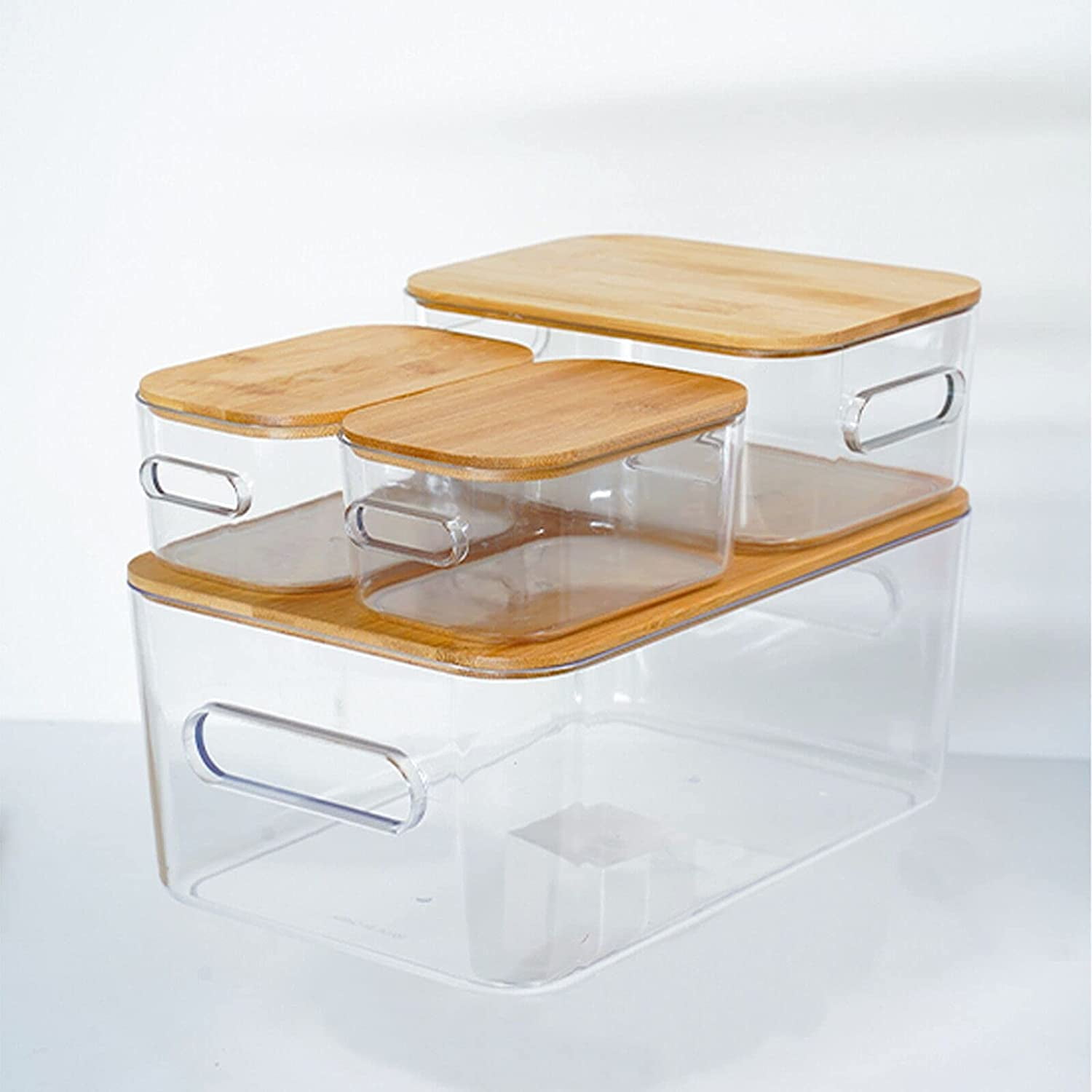 Organizer,Clear Plastic Storage Organizer Bins with bamboo Lids for ...