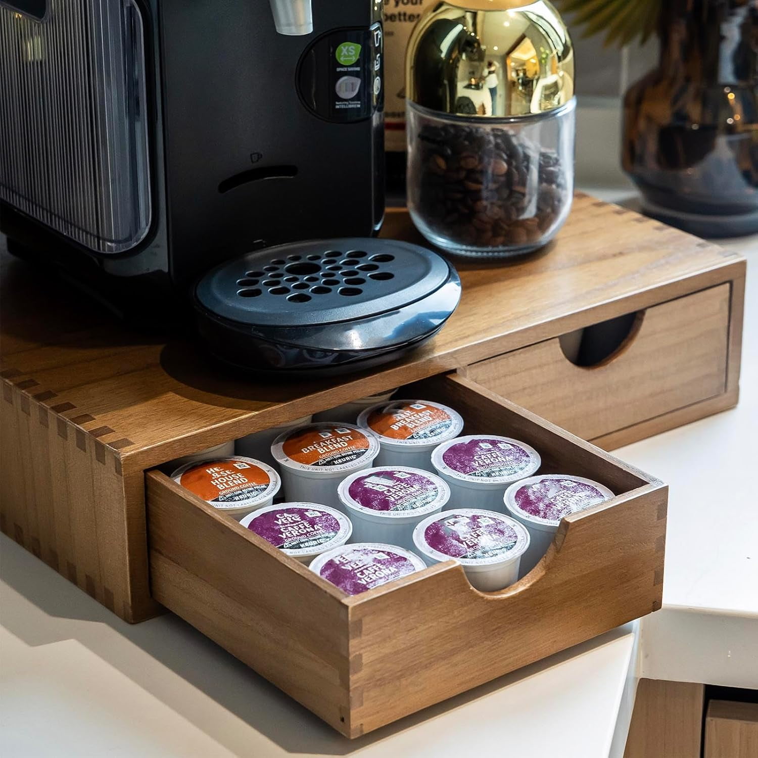 Wooden K-Cup Pod Organizer Drawer with 30-pod capacity, fits under most ...