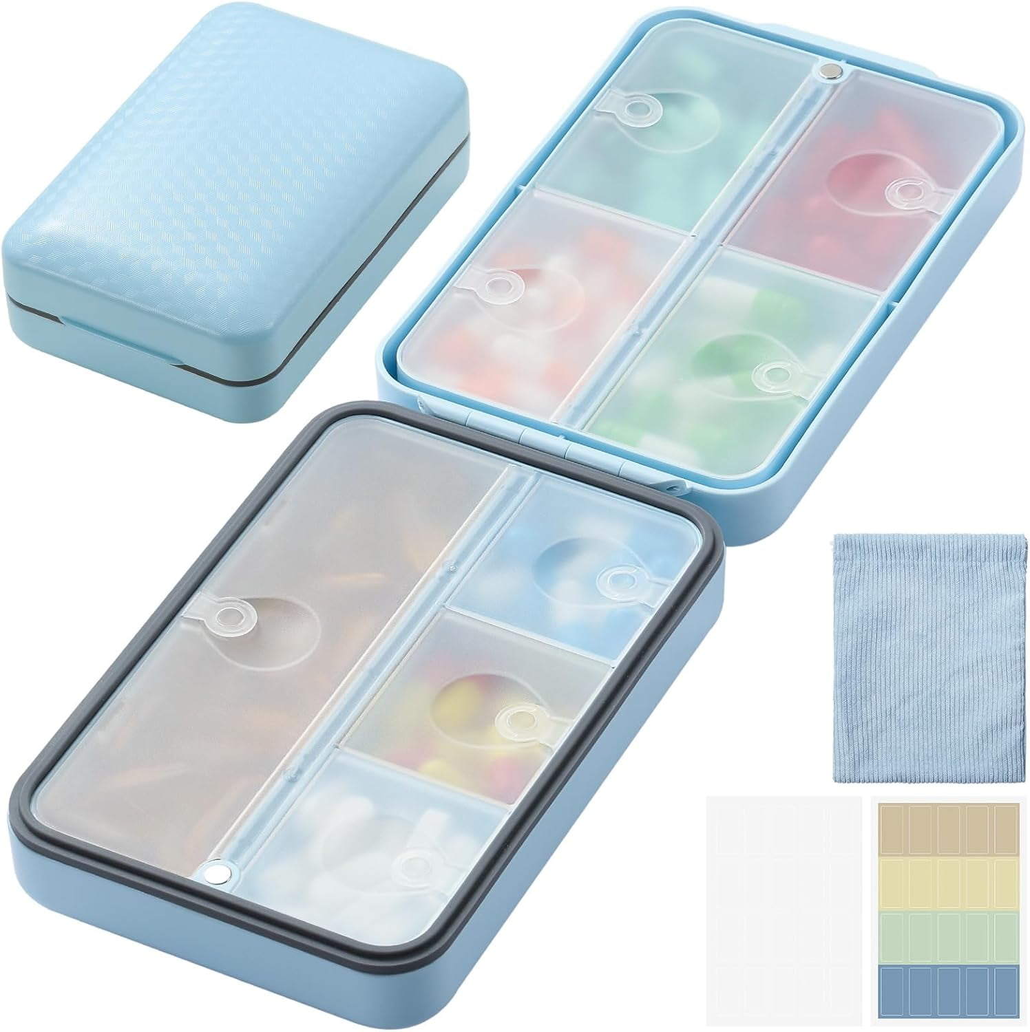 Organizer with Labels and Storage Bag, Airtight Medicine Case for ...