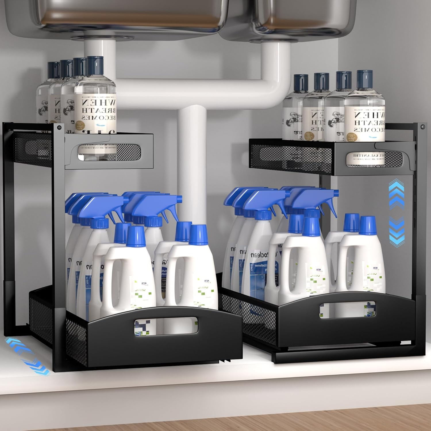 Organizer and Storage Adjustable Height 2 Tier Bathroom Organizer Pull ...