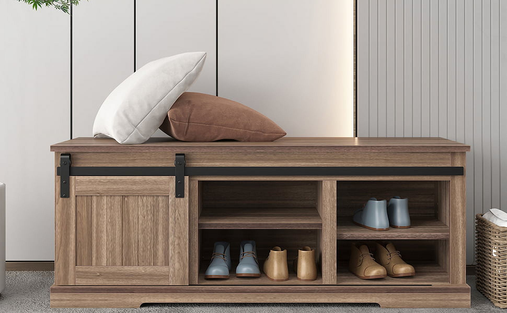Organizer Storage Bench for Entryway with Long Seat, Sliding Door and ...