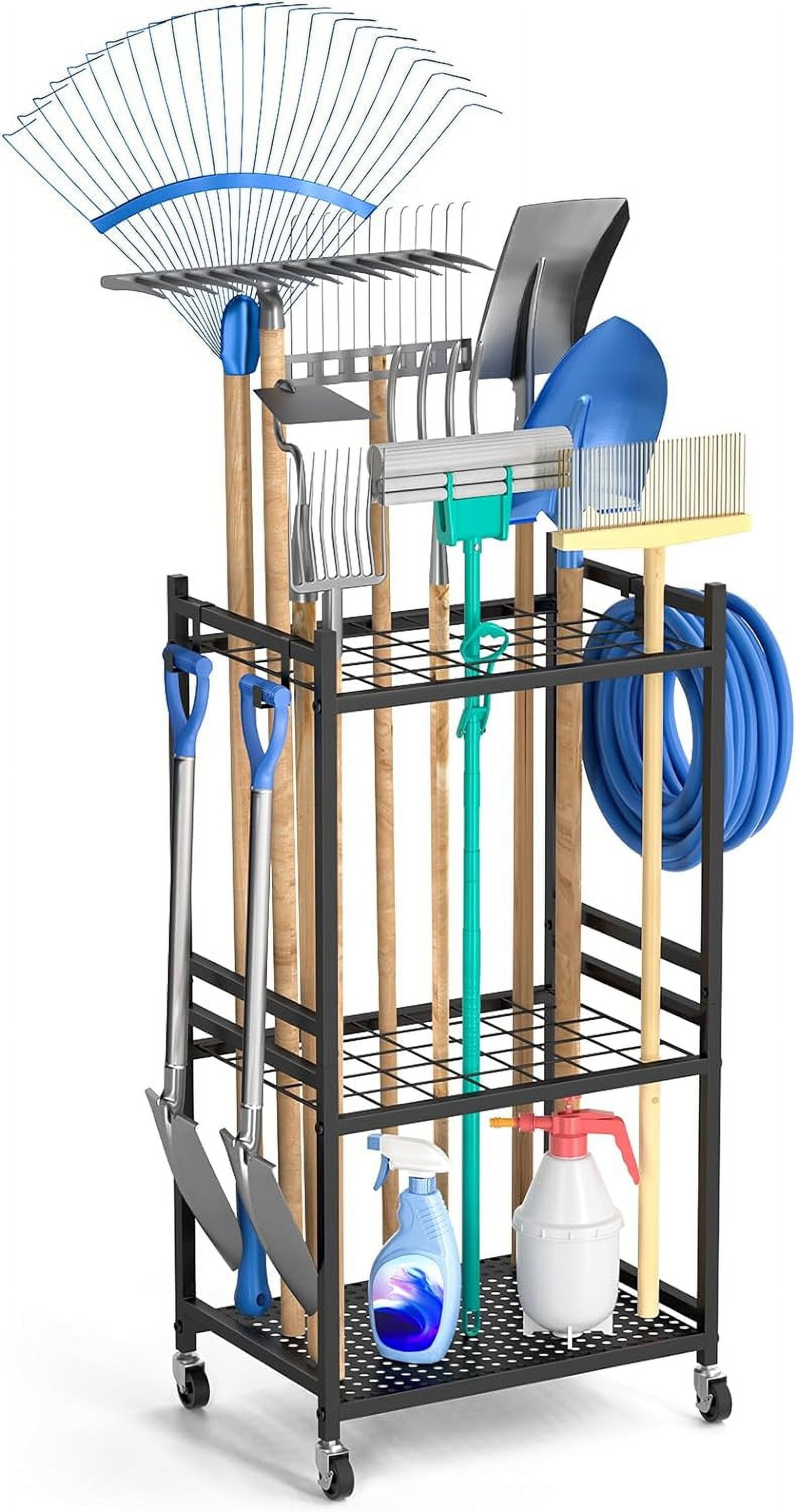Organizer with Wheels, Yard Tool Tower rack for Garage Organization and Storage, Up to 35 Long ...