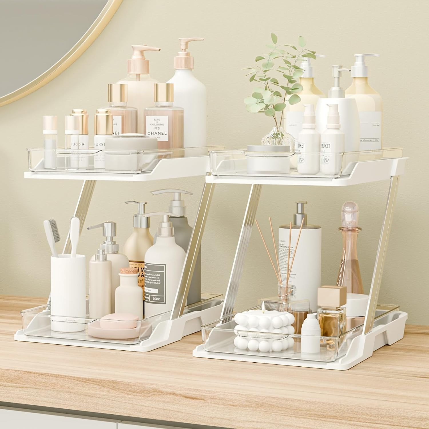 Organizers and Storage -3 Pack Multi-Purpose, 2-Tier Clear Pull Out ...