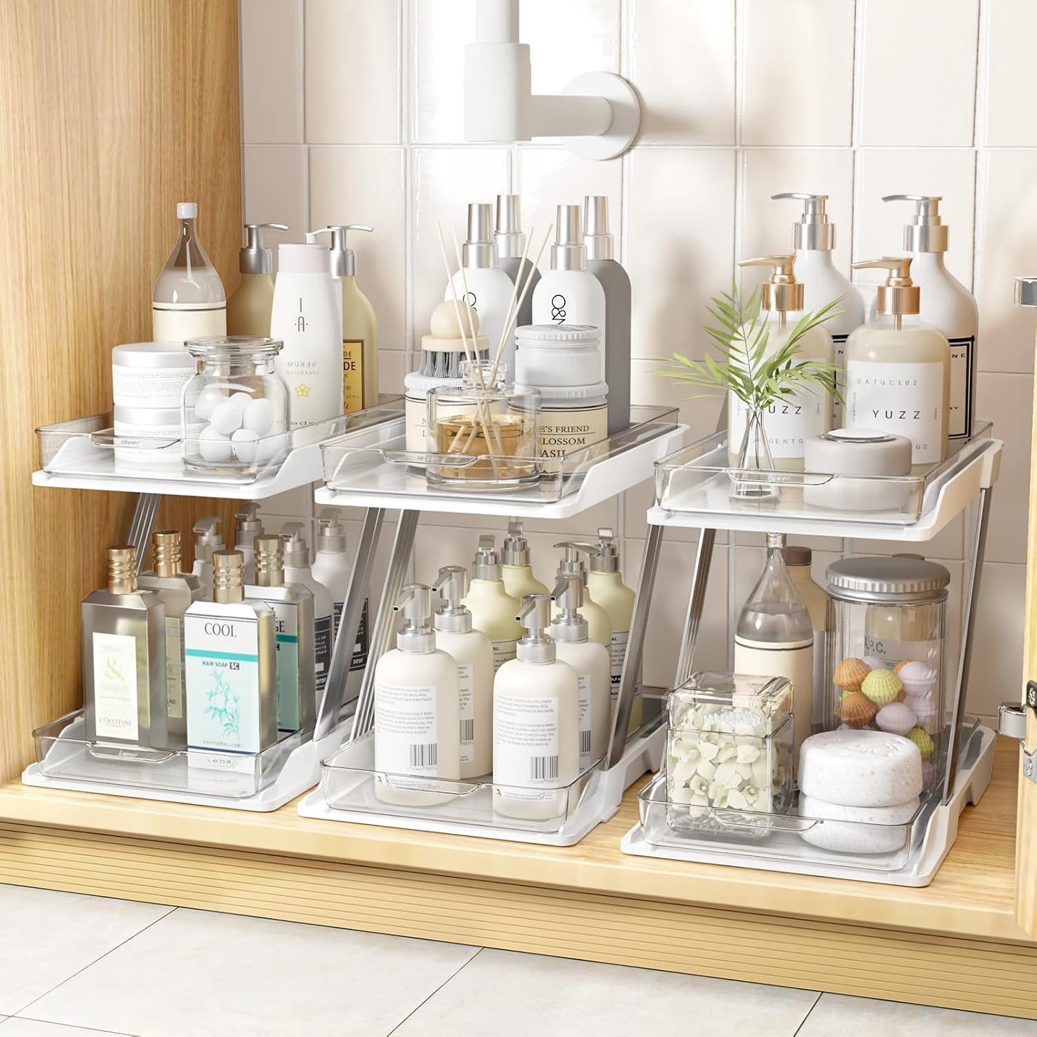 Organizers and Storage -3 Pack Multi-Purpose, 2-Tier Clear Pull Out ...