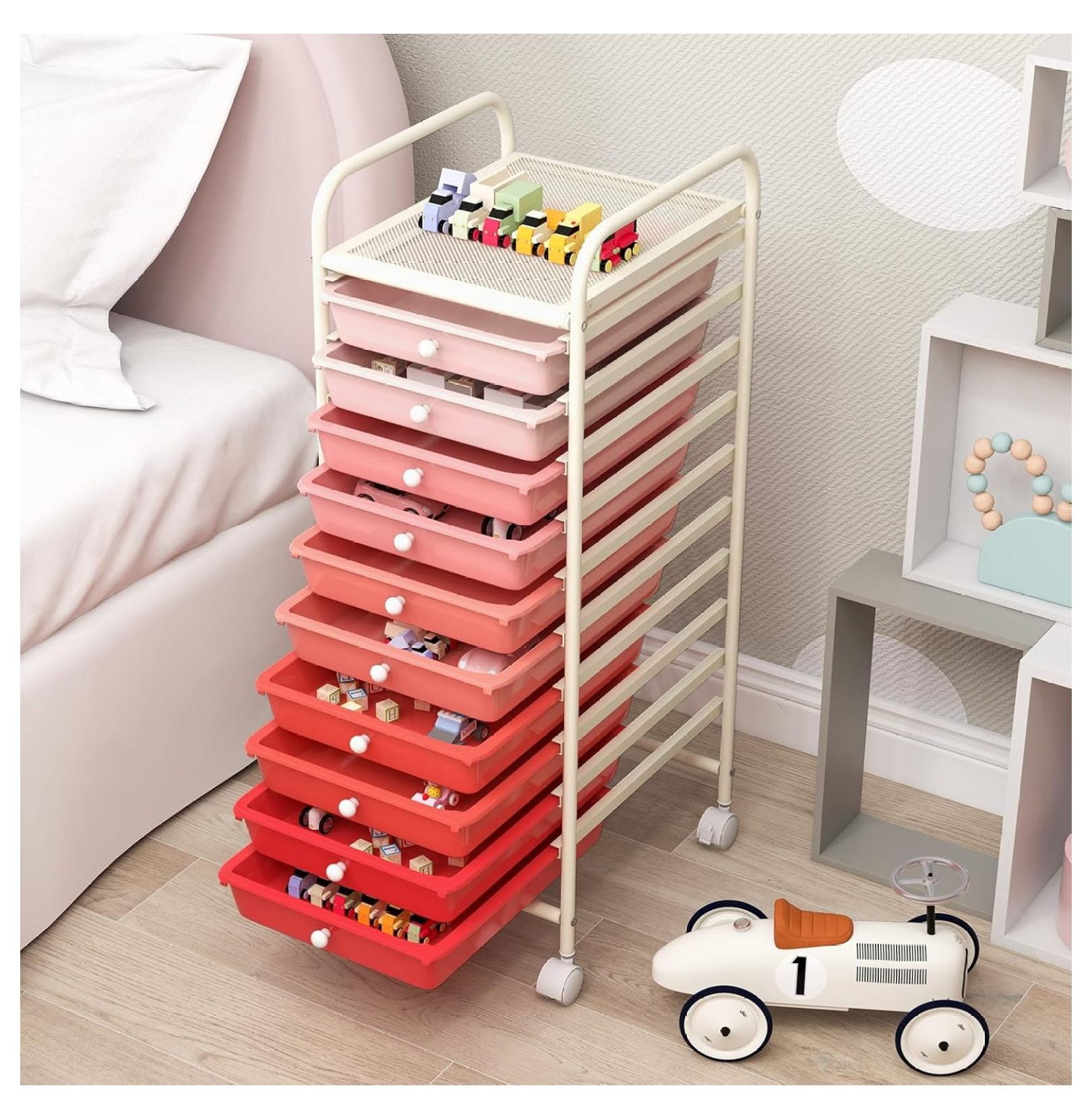 Organizers and Storage Cart - Rolling Cart with 10 Drawers, Lockable ...
