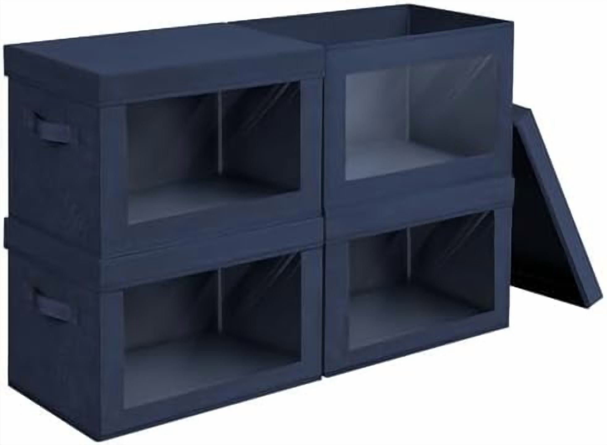 Organizing Bins with Lid - 4 Pack Foldable Clear Window Storage Bins ...