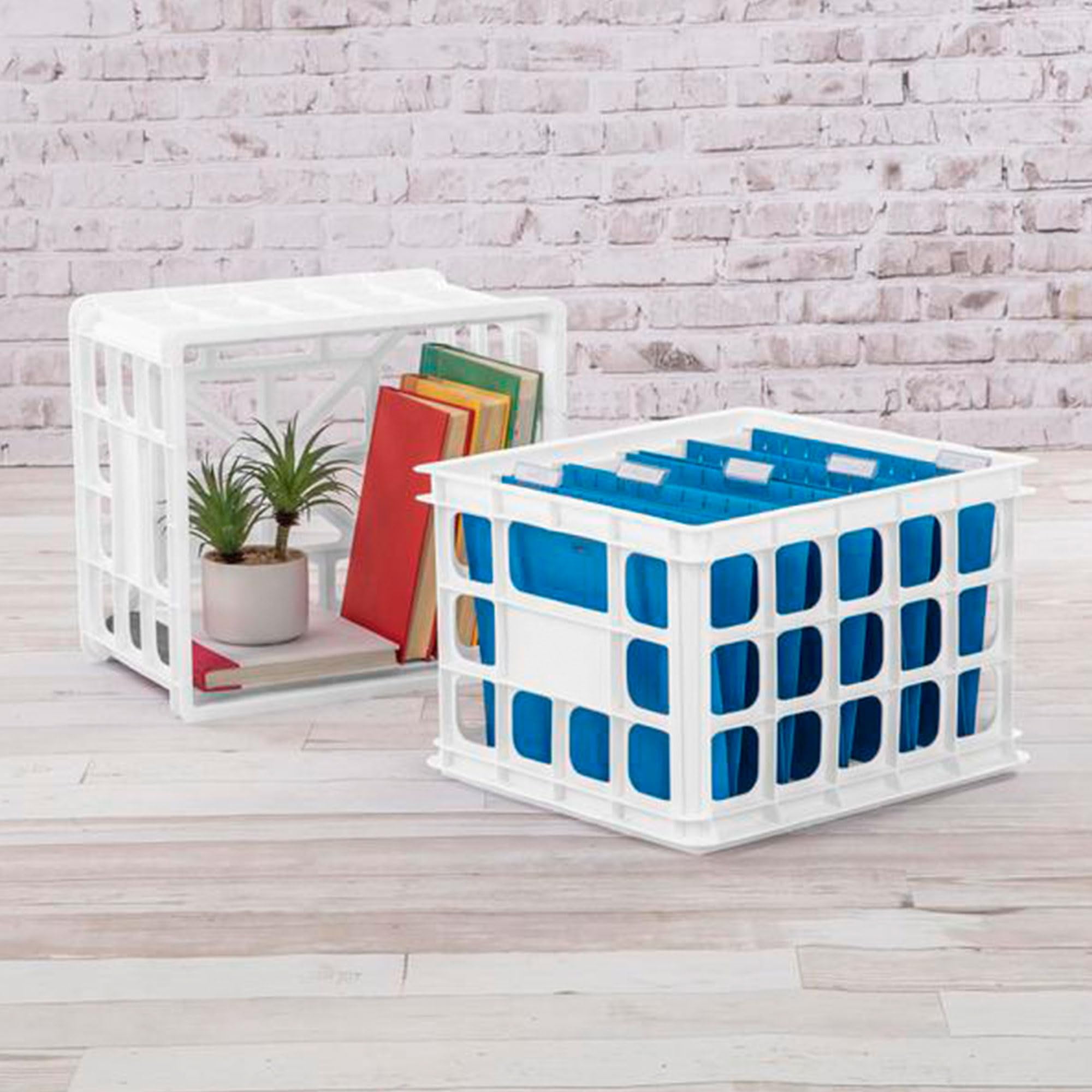Organizing Storage Crate Plastic Bin, Stackable with Handles, Home ...