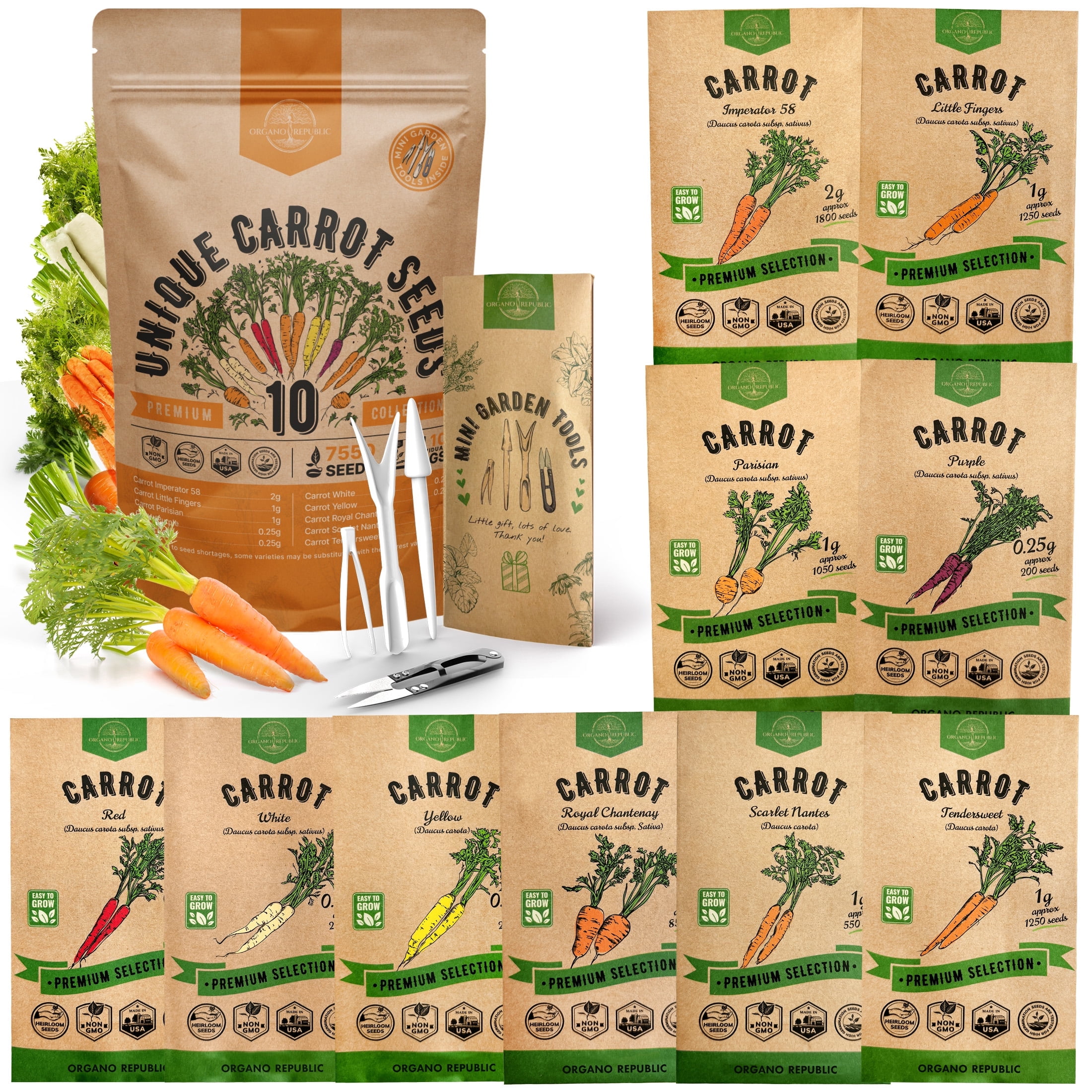 Heirloom Carrot Seeds Variety Pack - 2300+ Non GMO, Indoor Heirloom Carrot Seeds Variety Pack - 2300+ Non GMO, Indoor