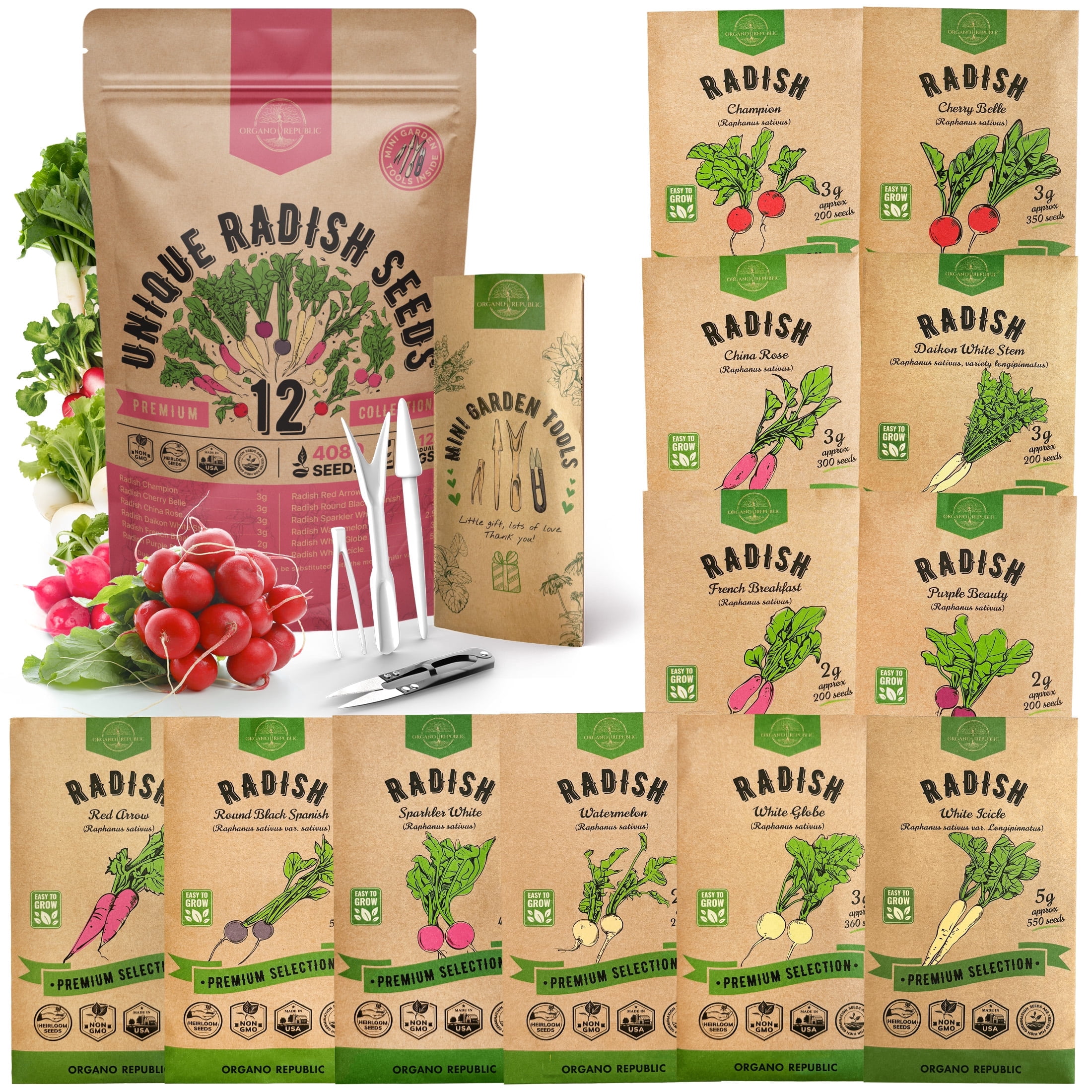 Organo Republic, 12 Radish Seed Varieties, 4,080+ Non-GMO Heirloom ...