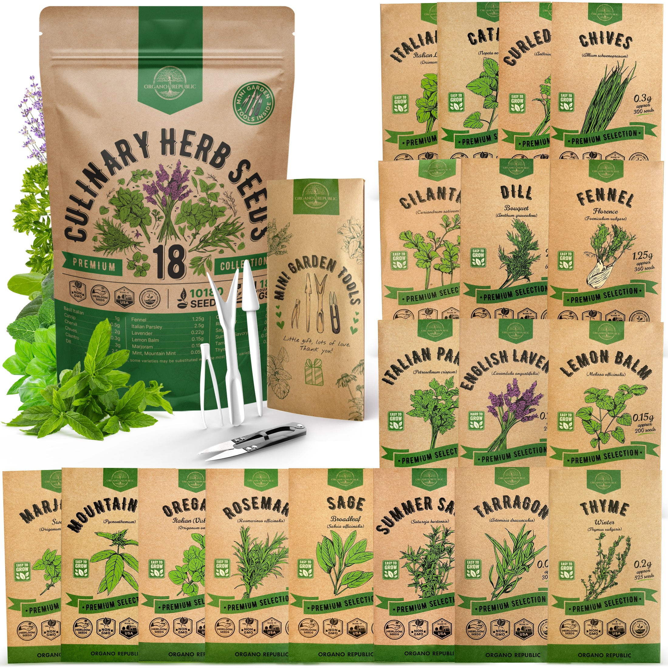 Walmart's 18 Variety Culinary Herb Seeds Pack - Organic Vegetable Planting, Over 5000 Non-GMO ...