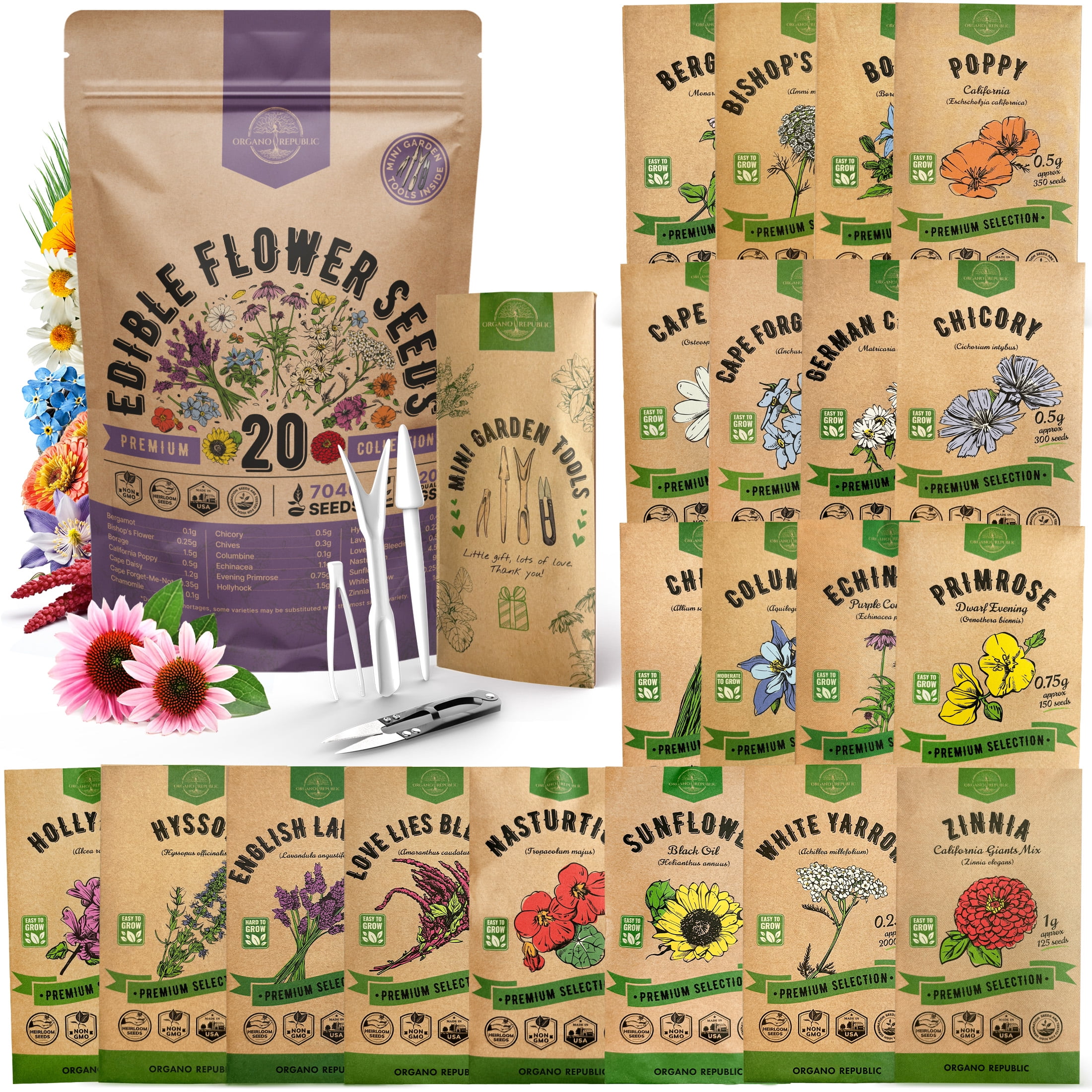 Organo Republic - 20 Edible Flower Seeds Varieties - 7,000+ Non GMO ...