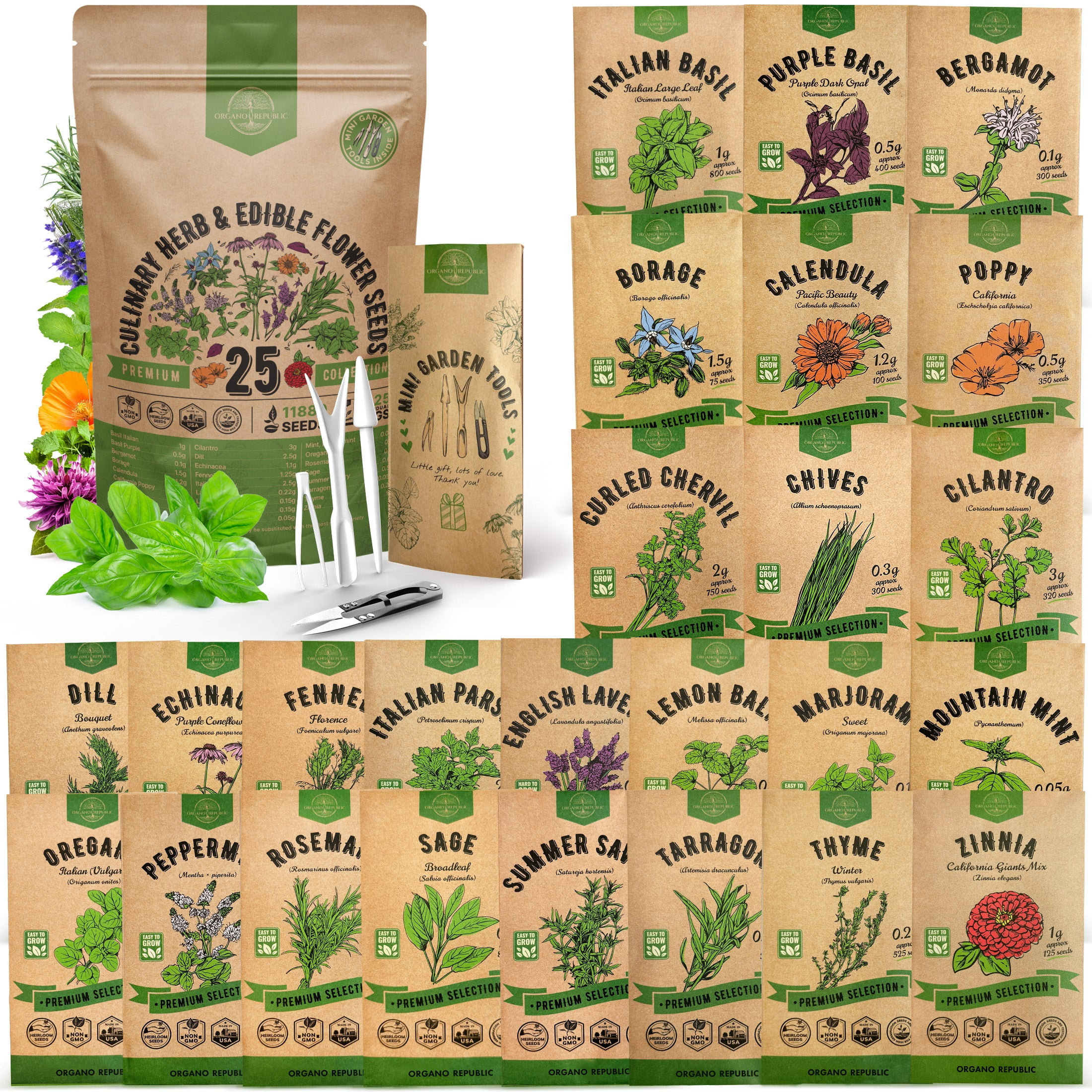 Organo Republic, 25 Culinary Herb, Edible Flower Seeds, Heirloom, 11900 ...