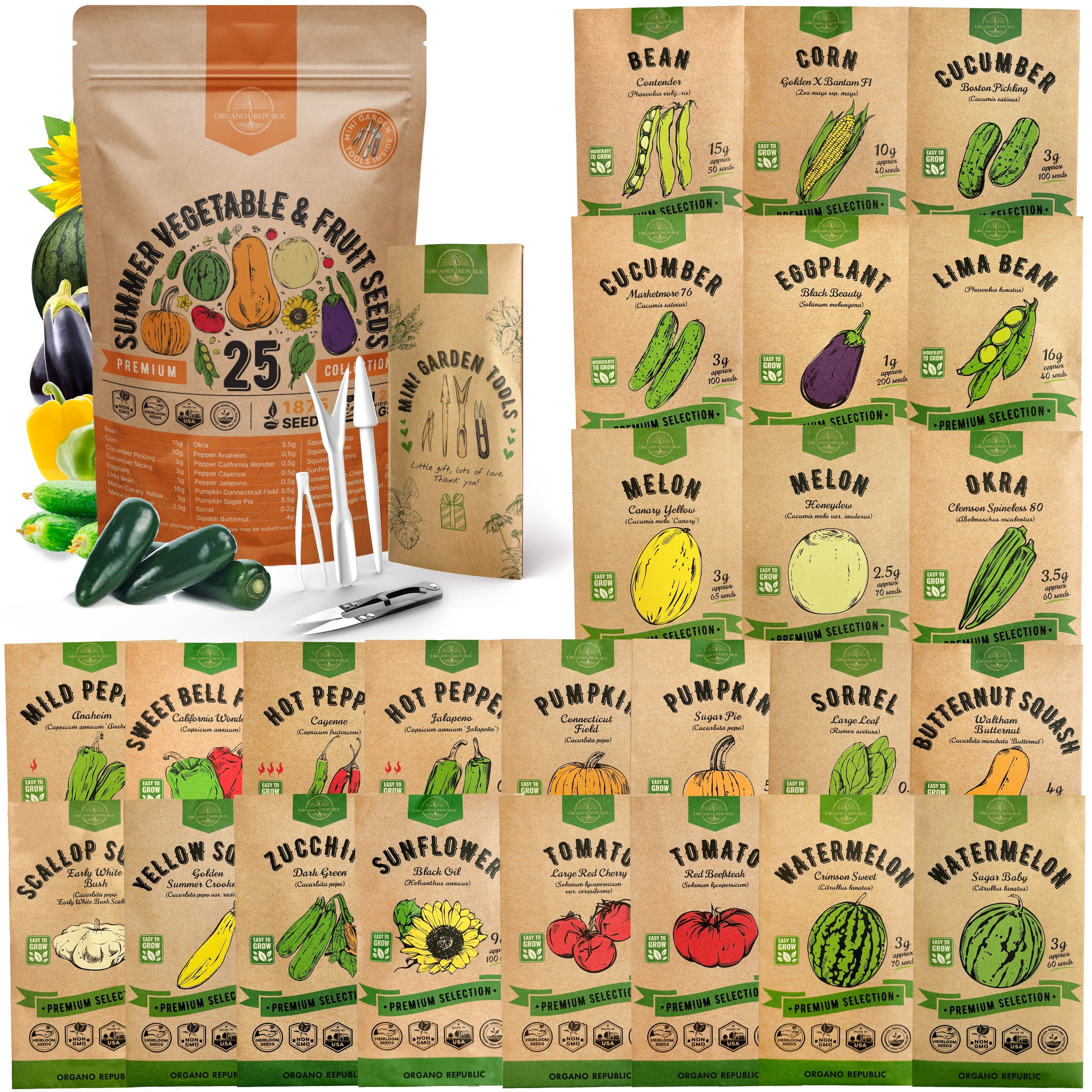 Heirloom Non-GMO Variety Pack, 1500+ Fruit & Vegetable Seeds in ...