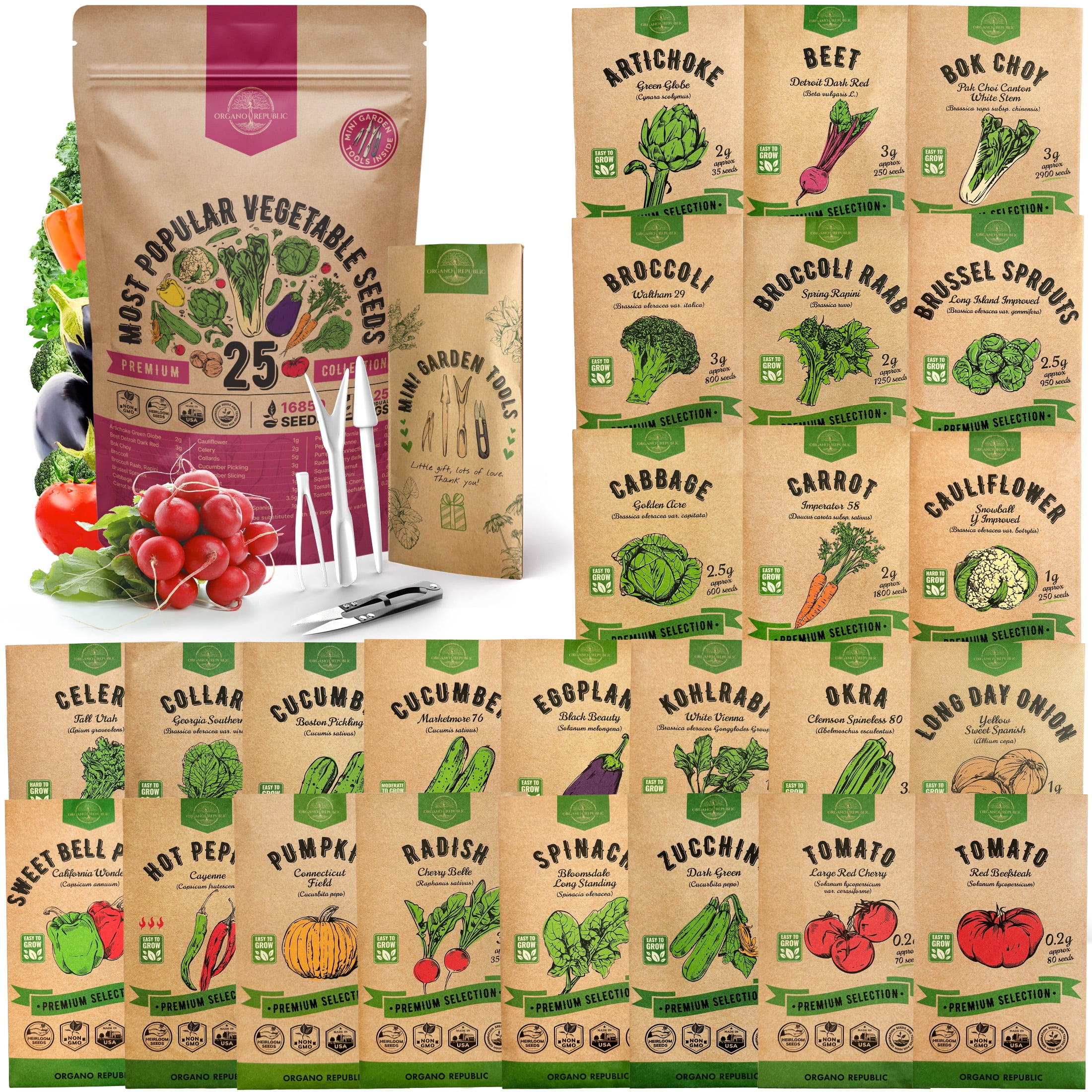 Organo Republic - 25 Vegetable Seeds Varieties - 16,850+ Non GMO ...