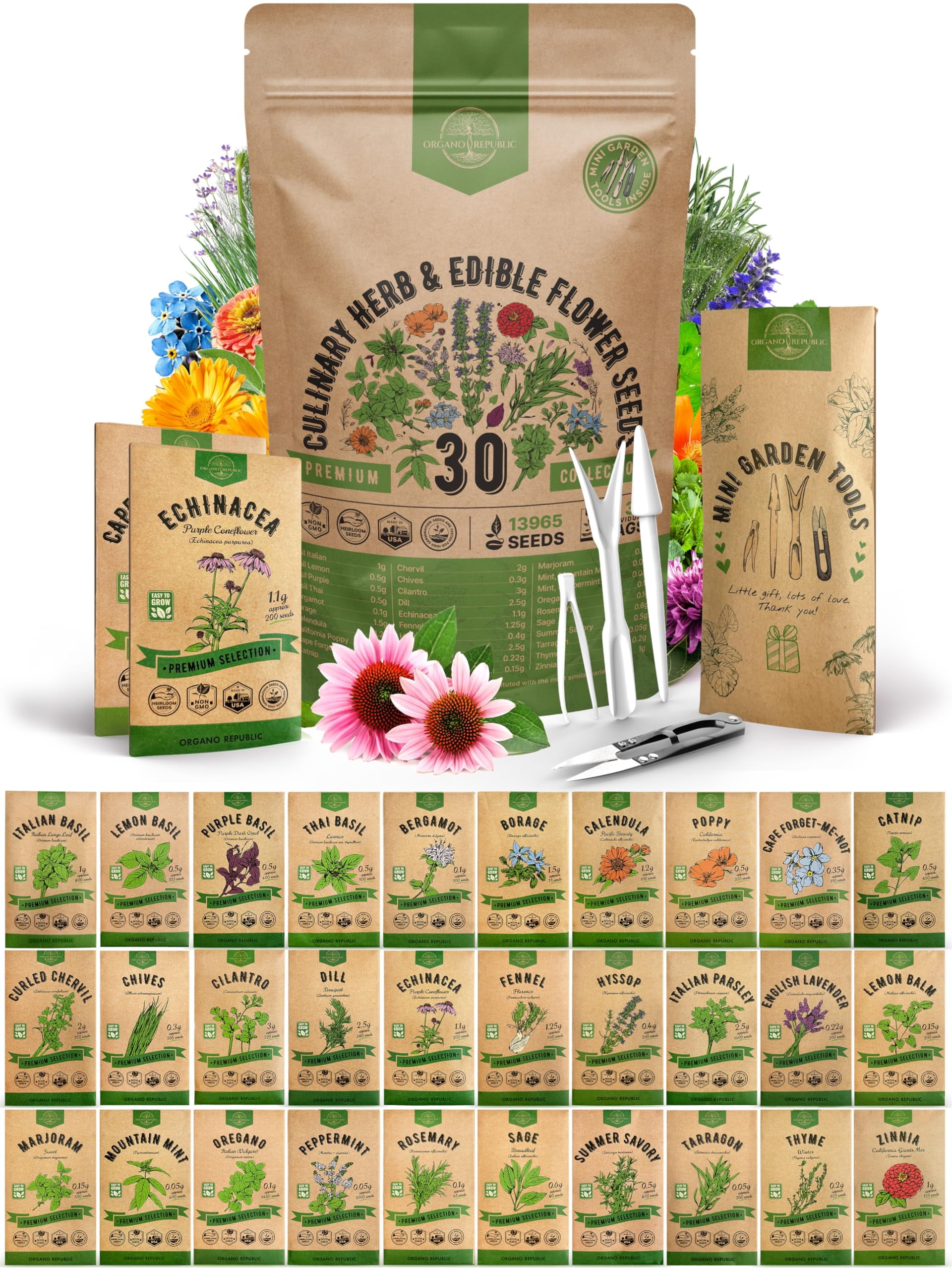 Organo Republic 30 Culinary Herbs & Edible Flower Seed Variety Pack ...