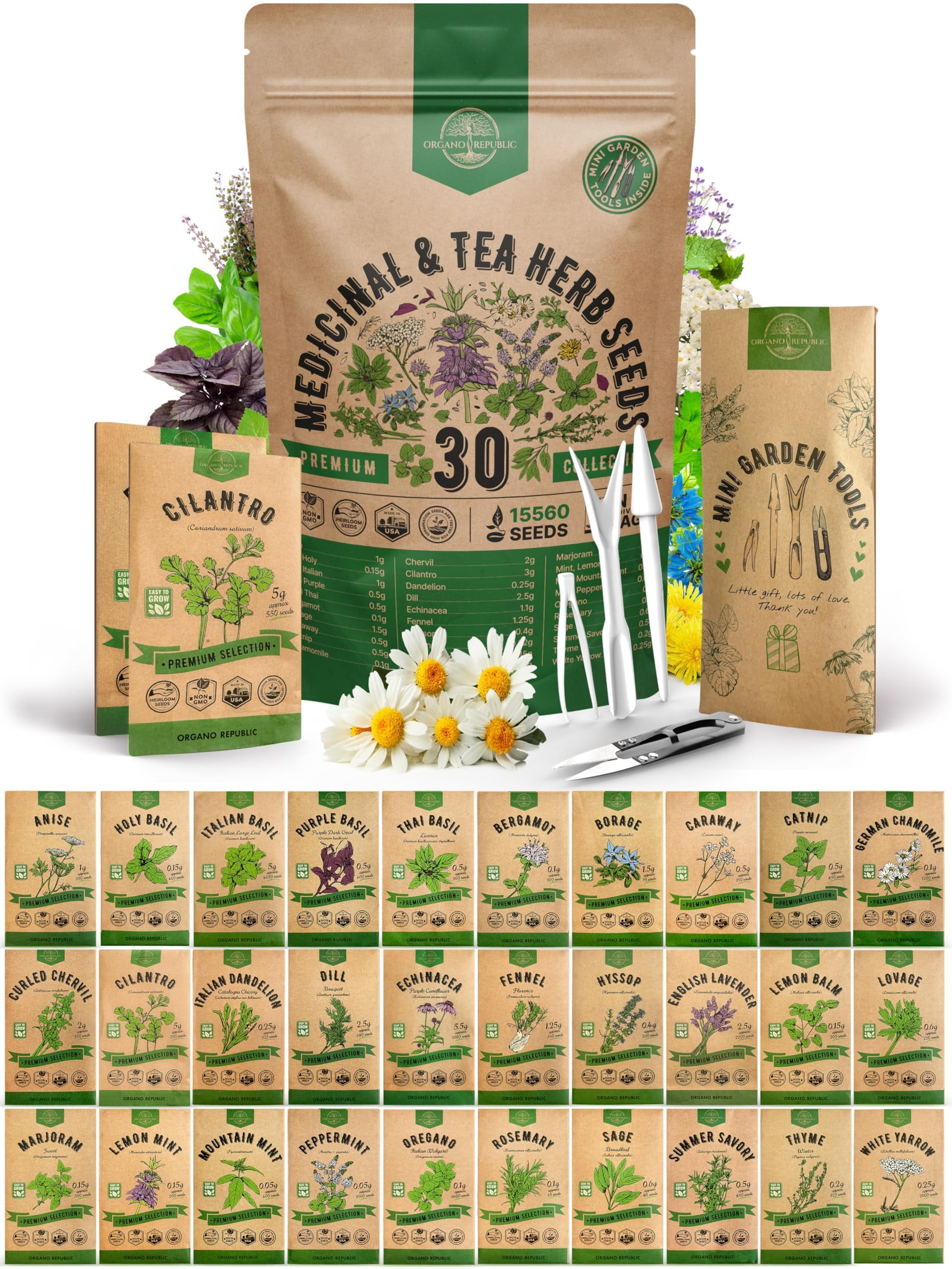 Organo Republic 30 Medicinal & Tea Herb MHD1Seeds Variety Pack 15,560 ...