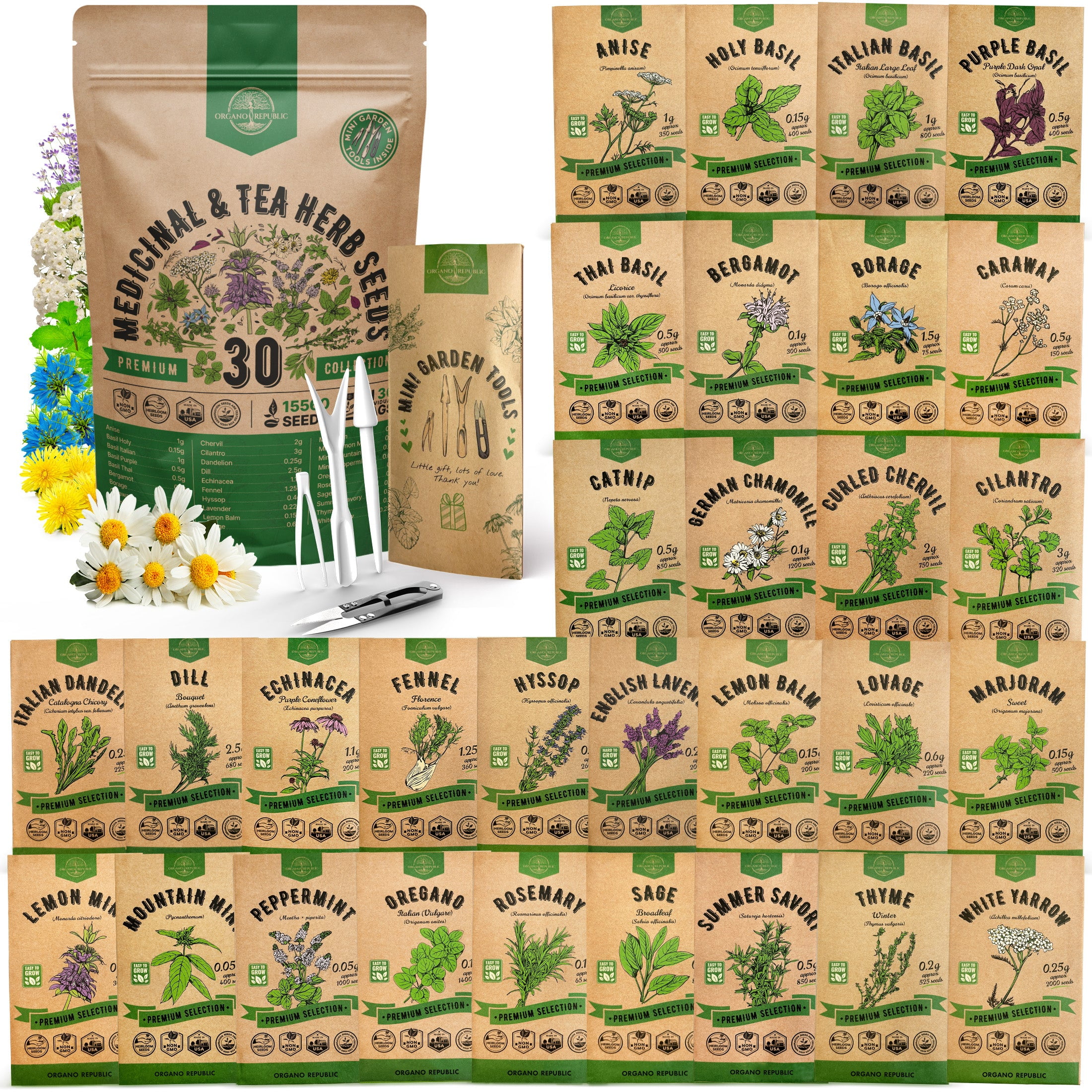 Walmart 30 Herb Seeds - Non GMO Heirloom, 7000+ Seeds for Planting ...