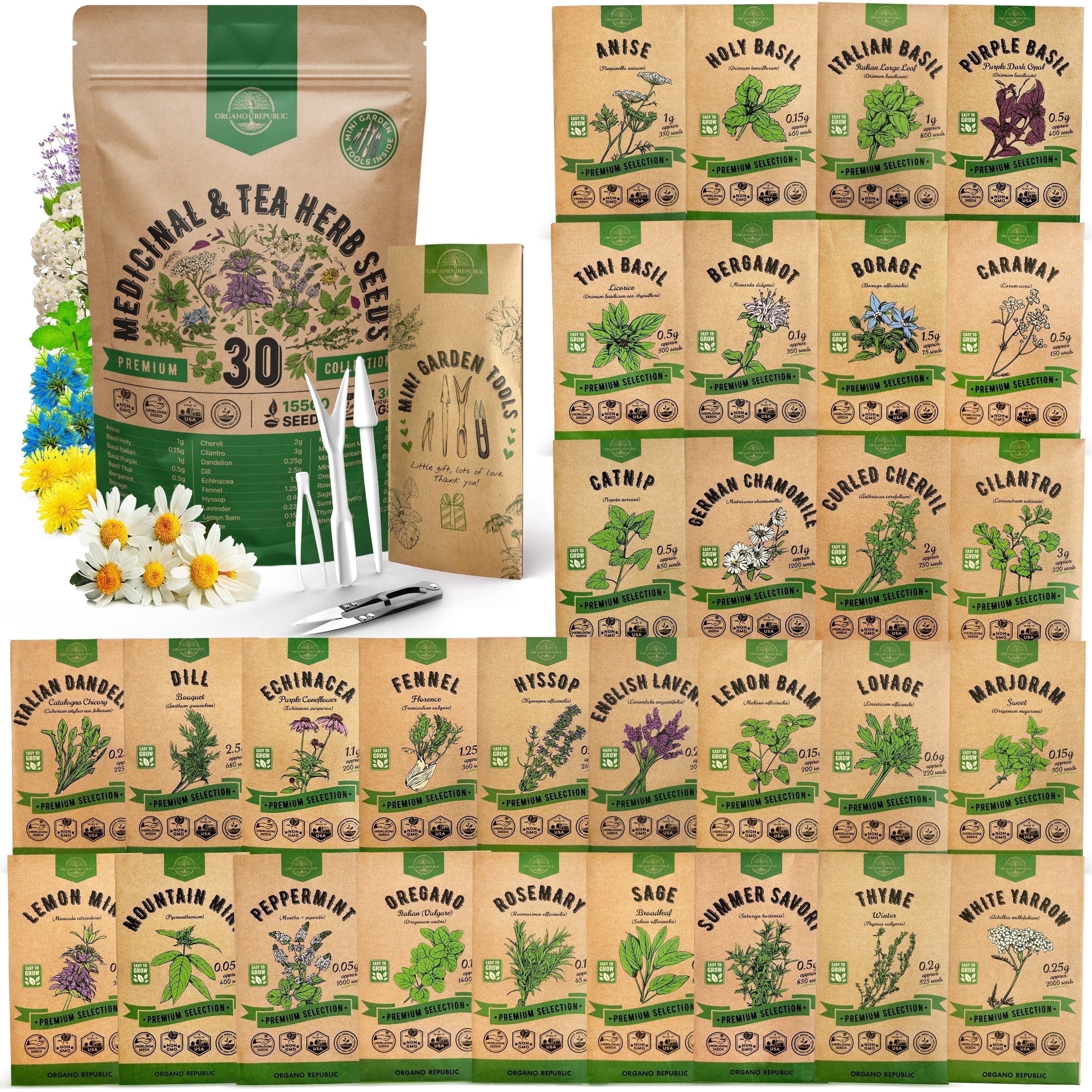 Organo Republic, Herb Seeds Garden Plant, 30 Medicinal & Tea Herb Pack ...