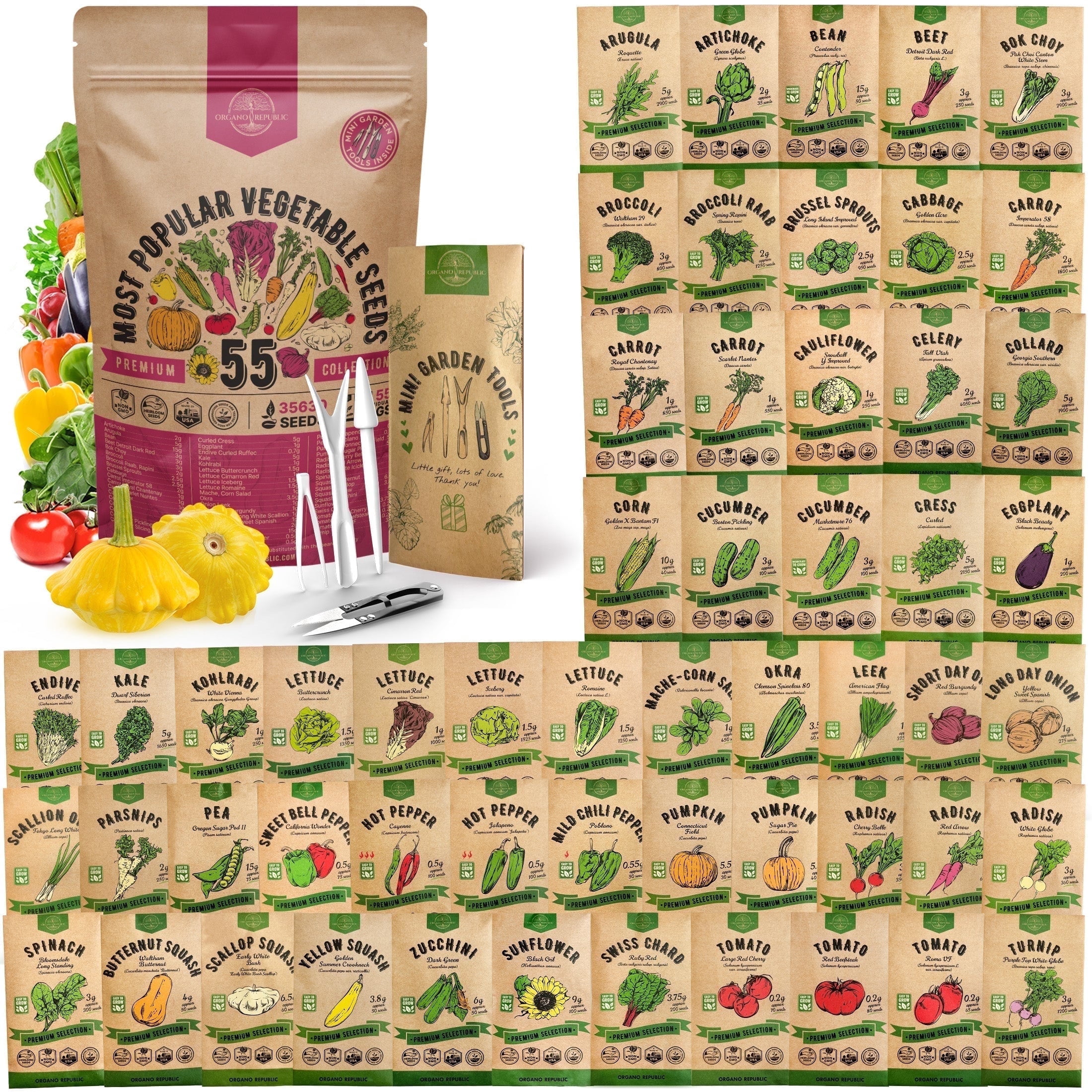 Organo Republic - 55 Vegetable Seeds Varieties - 35,600+ Non GMO ...