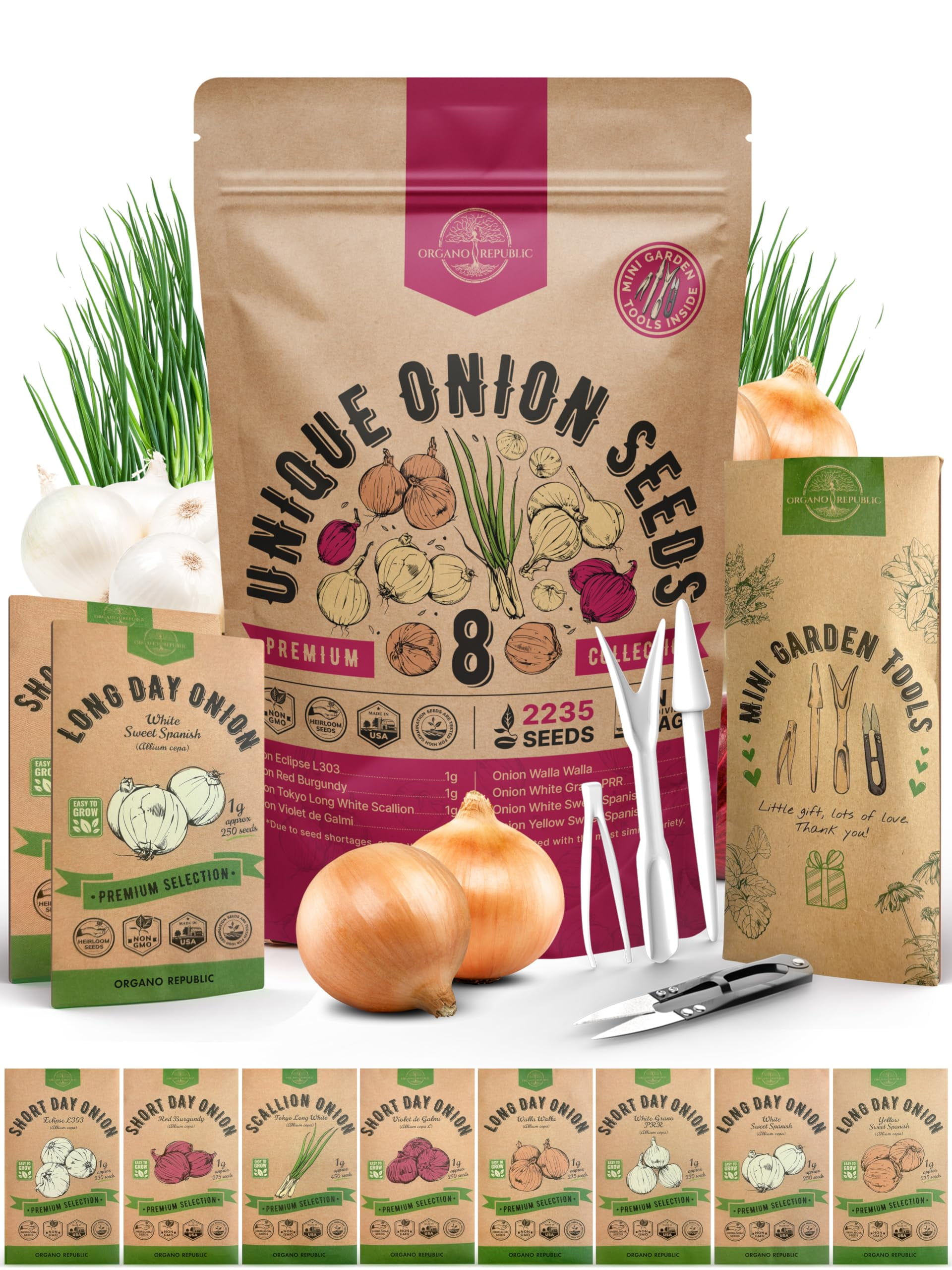 Organo Republic 8 TWE5 Onion Seeds Variety Pack Heirloom, Non-GMO, Sets ...