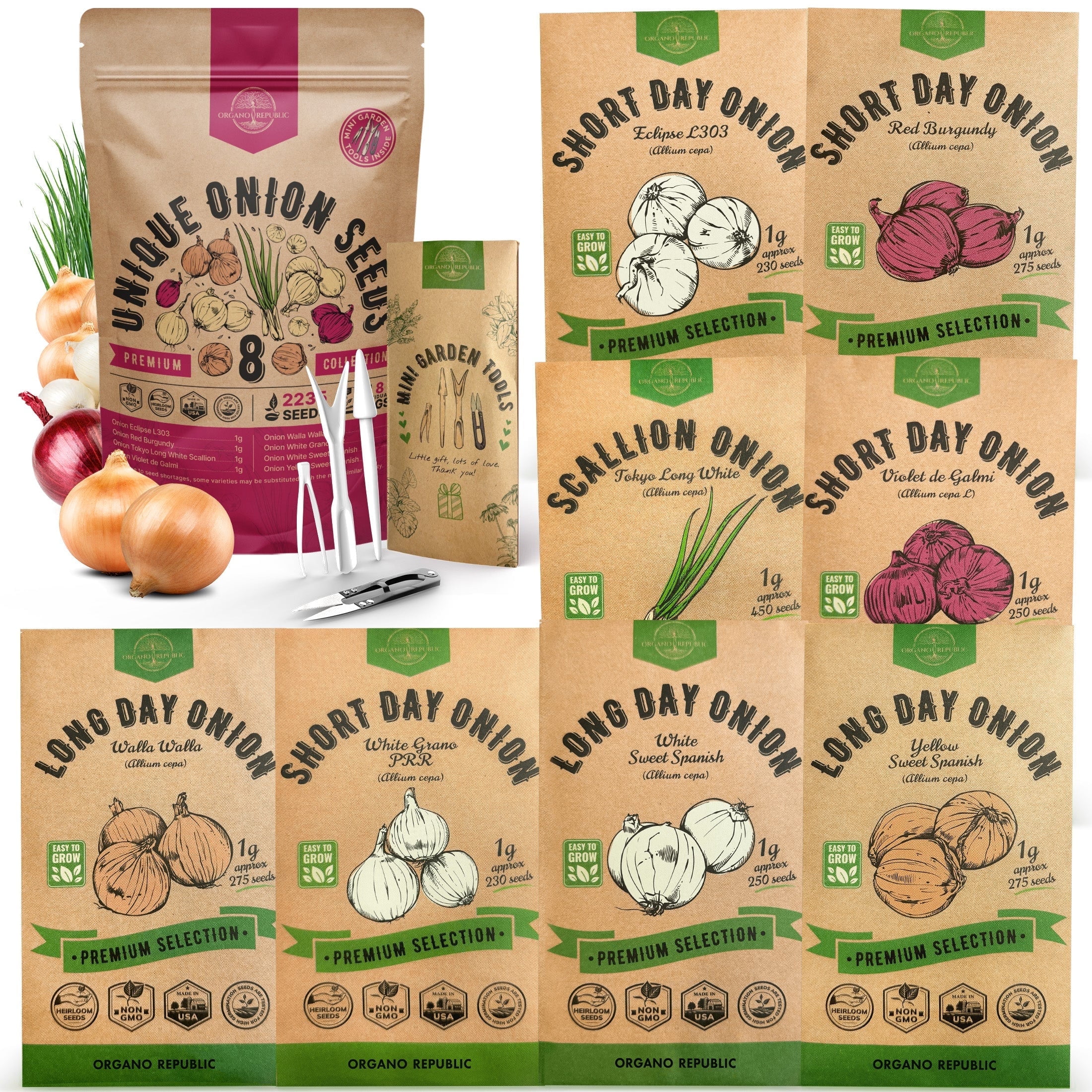 Organo Republic Heirloom Onion Seeds Variety Pack, Non-GMO, Organic ...