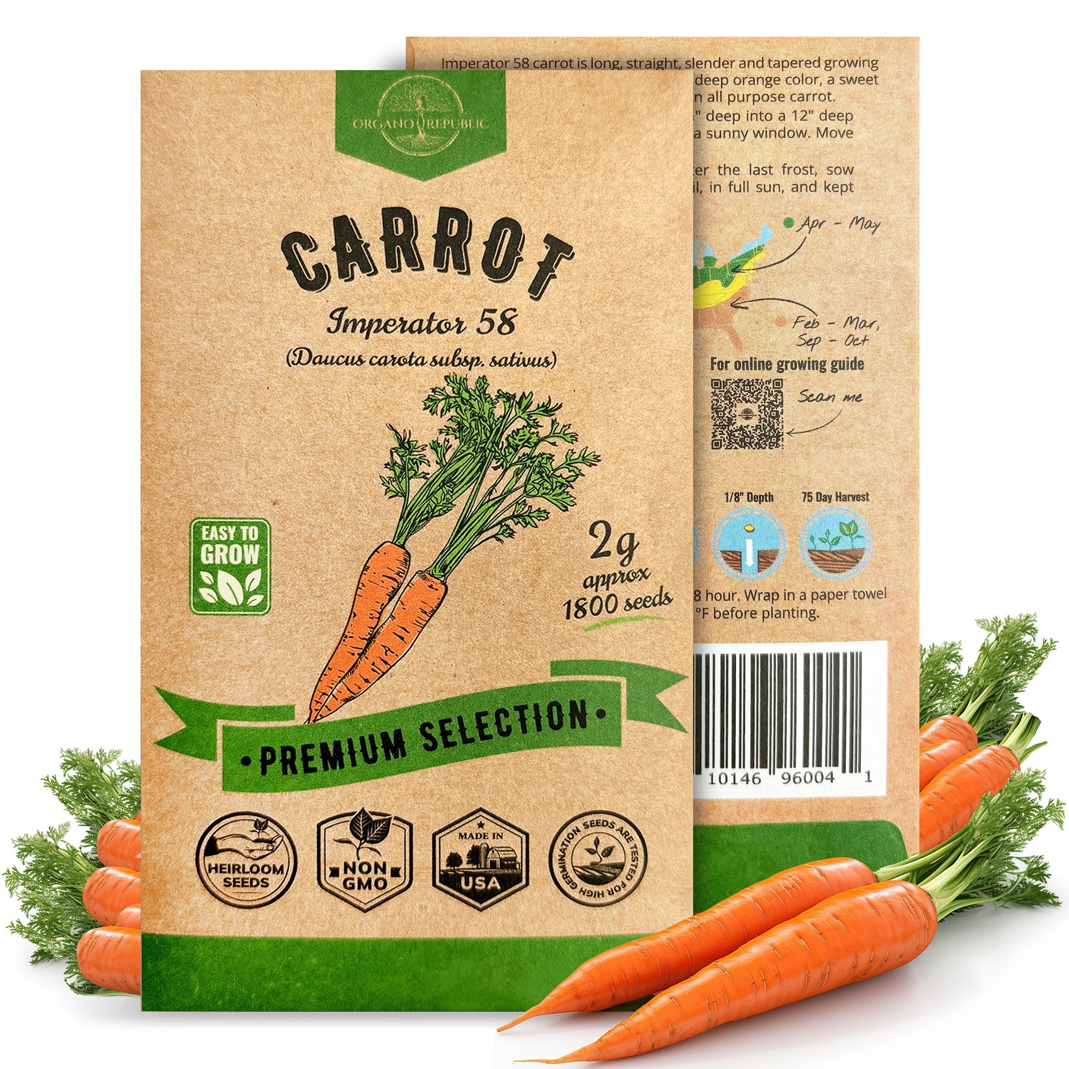 Organo Republic Imperator 58 Carrot Seeds – 1,800+ Non-GMO Heirloom ...