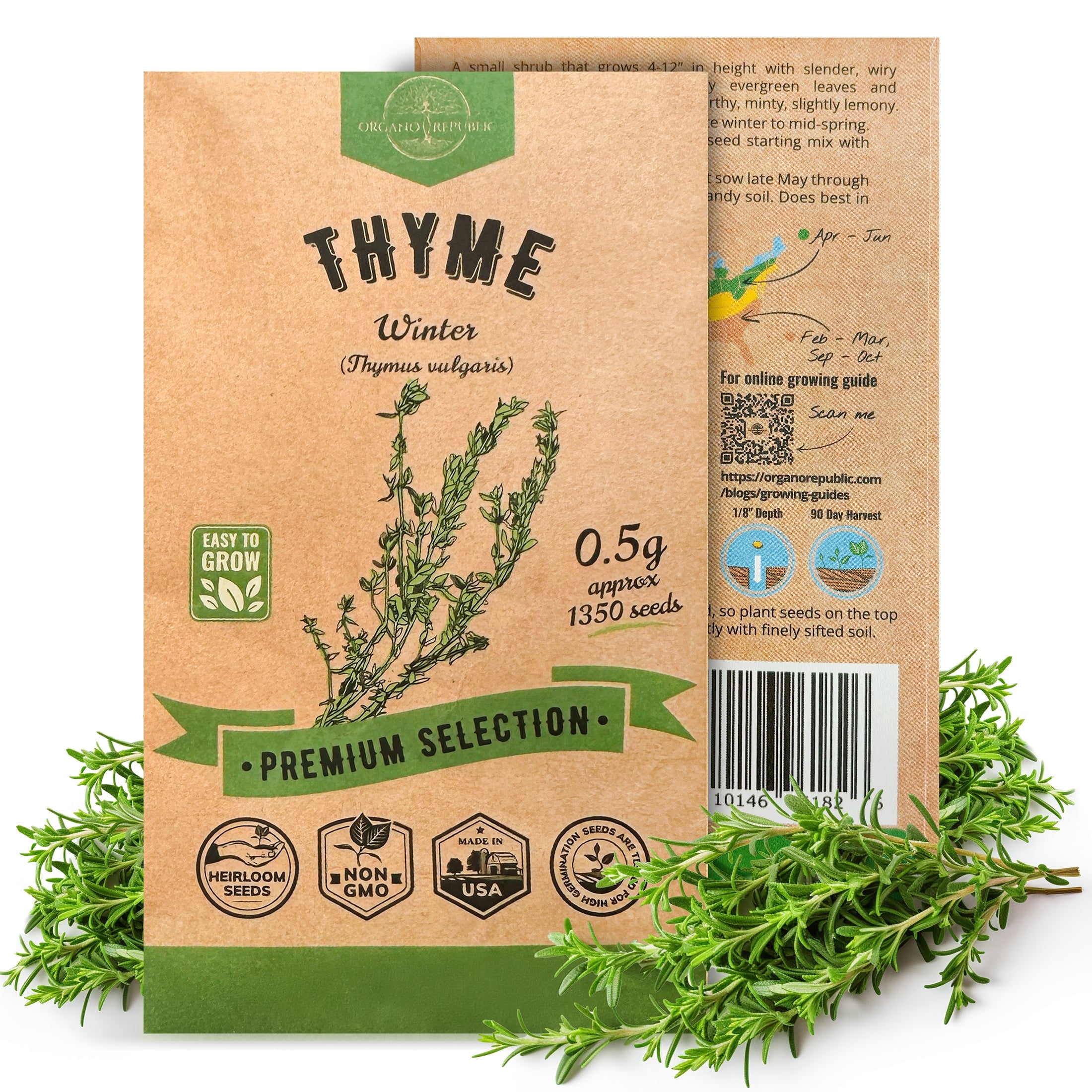 Organo Republic Thyme Seeds Pack – 0.5 g 1,350 Non‑GMO Heirloom Thyme ...