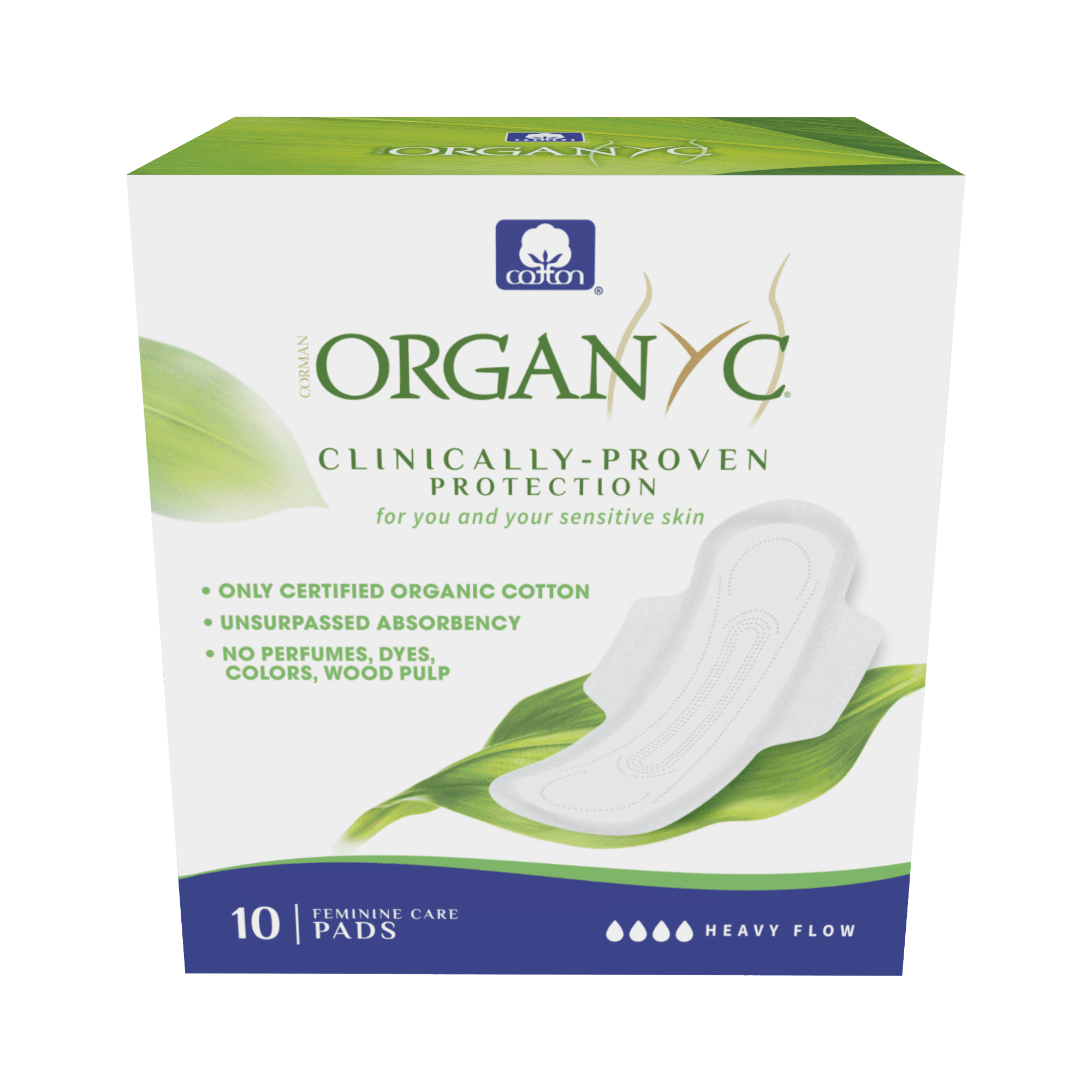 Organyc 100% Certified Organic Cotton Feminine Pads, Heavy Flow, 10 ...