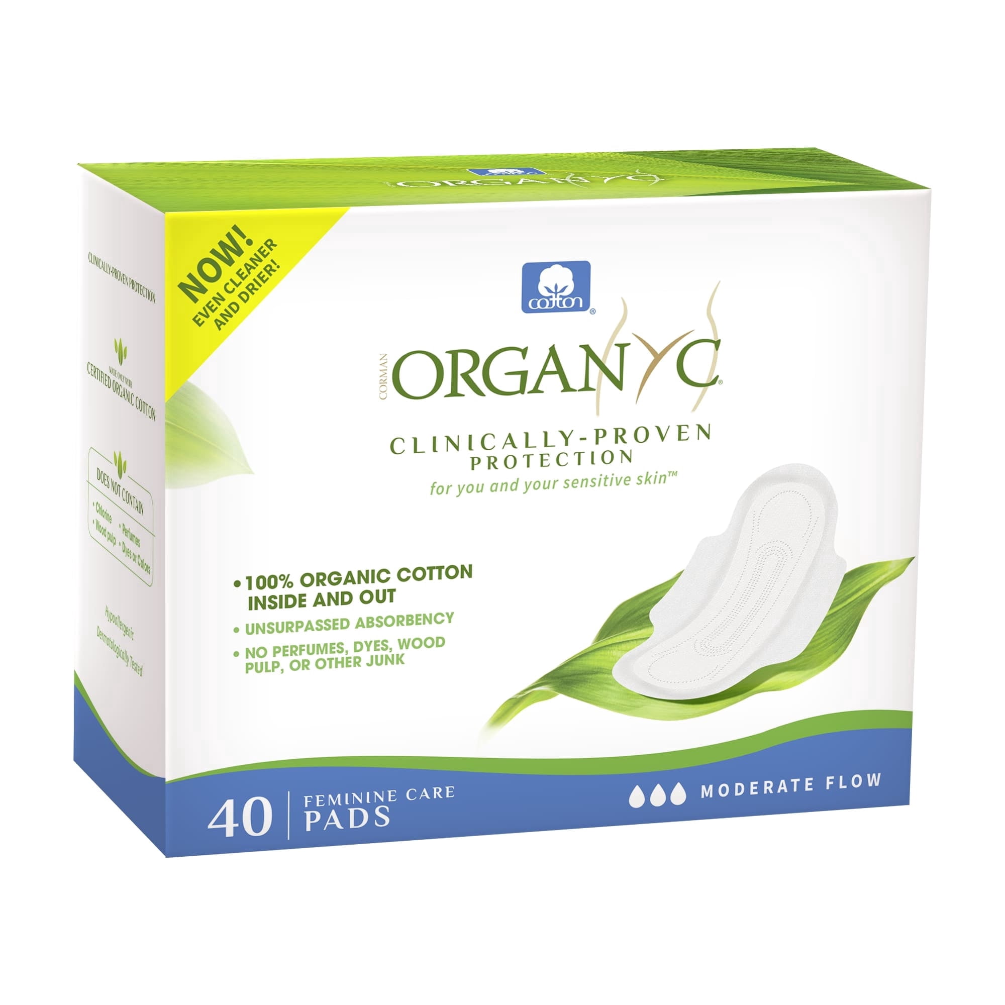Corman Organyc 100% Certified Organic Cotton Feminine Pads, Moderate ...